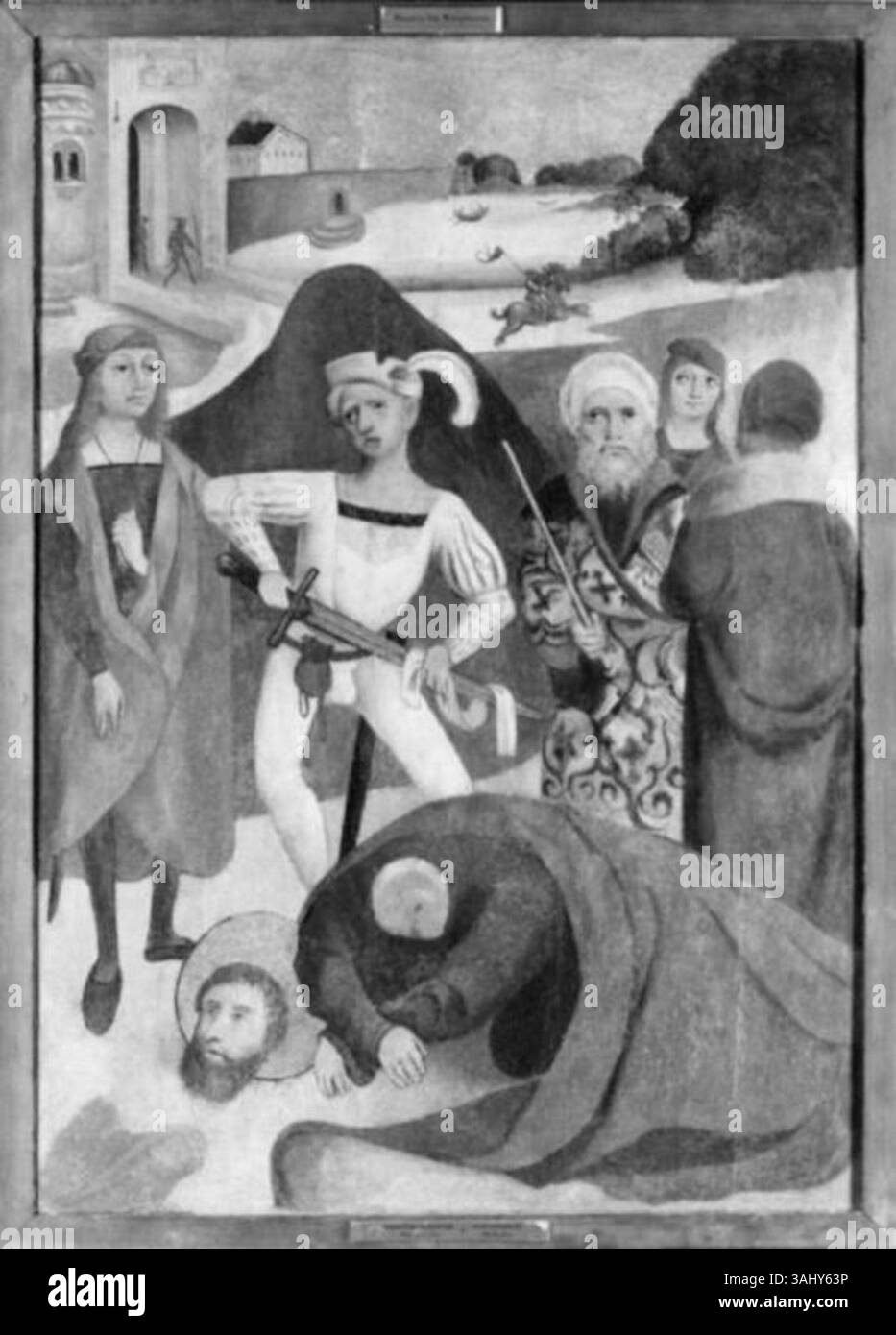 This 16th-century oil on panel painting depicts Saint Christopher and a ...