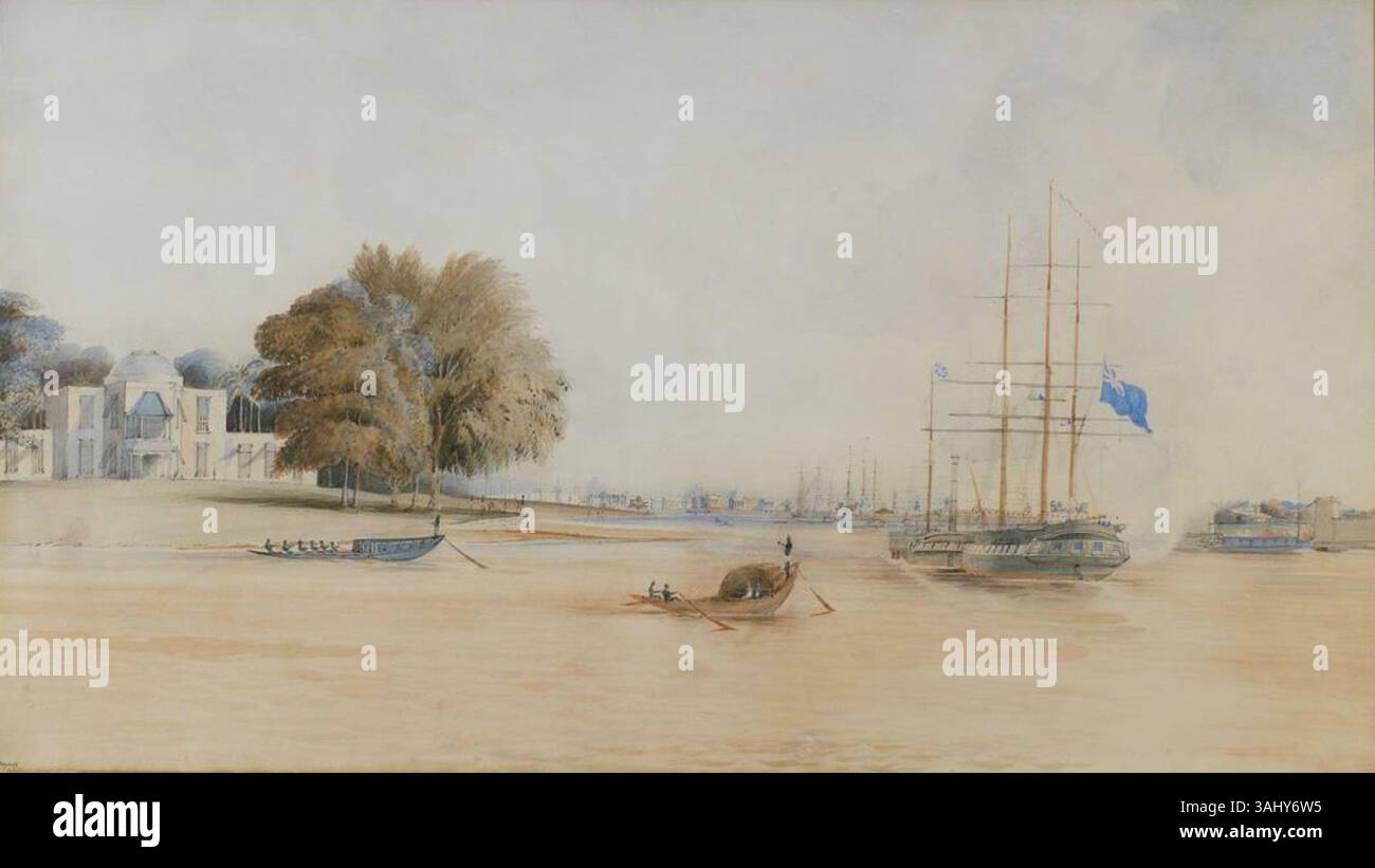 The painting depicts HMS Calliope saluting in Garden Reach, Calcutta ...