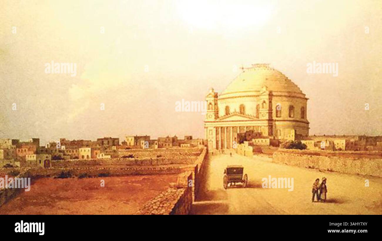 Giuseppe Schranz's painting 'Mosta Dome Under Construction' shows the ...