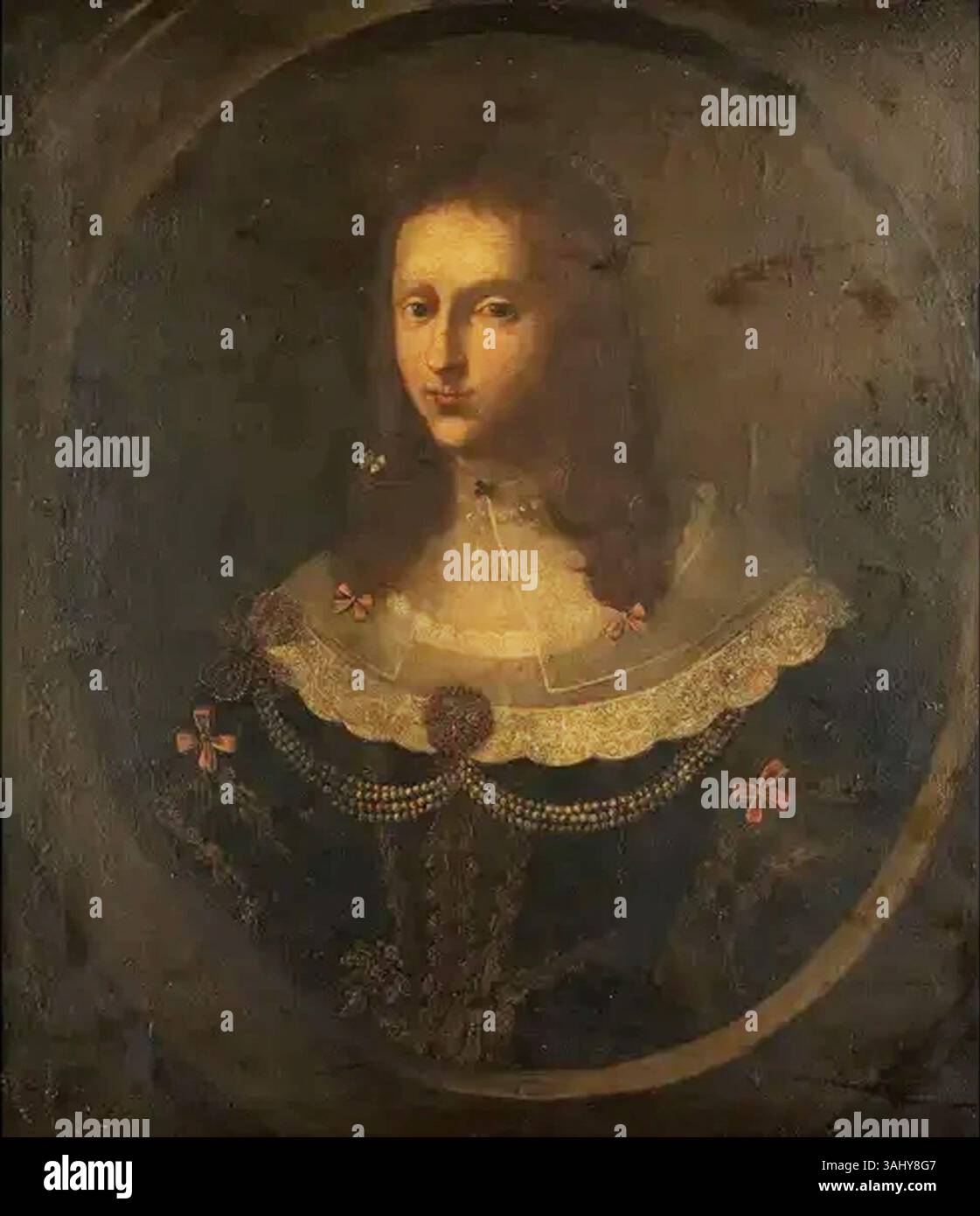 A 17th-century portrait by Charles Beaubrun depicting an elegant lady. The young woman wears a ...