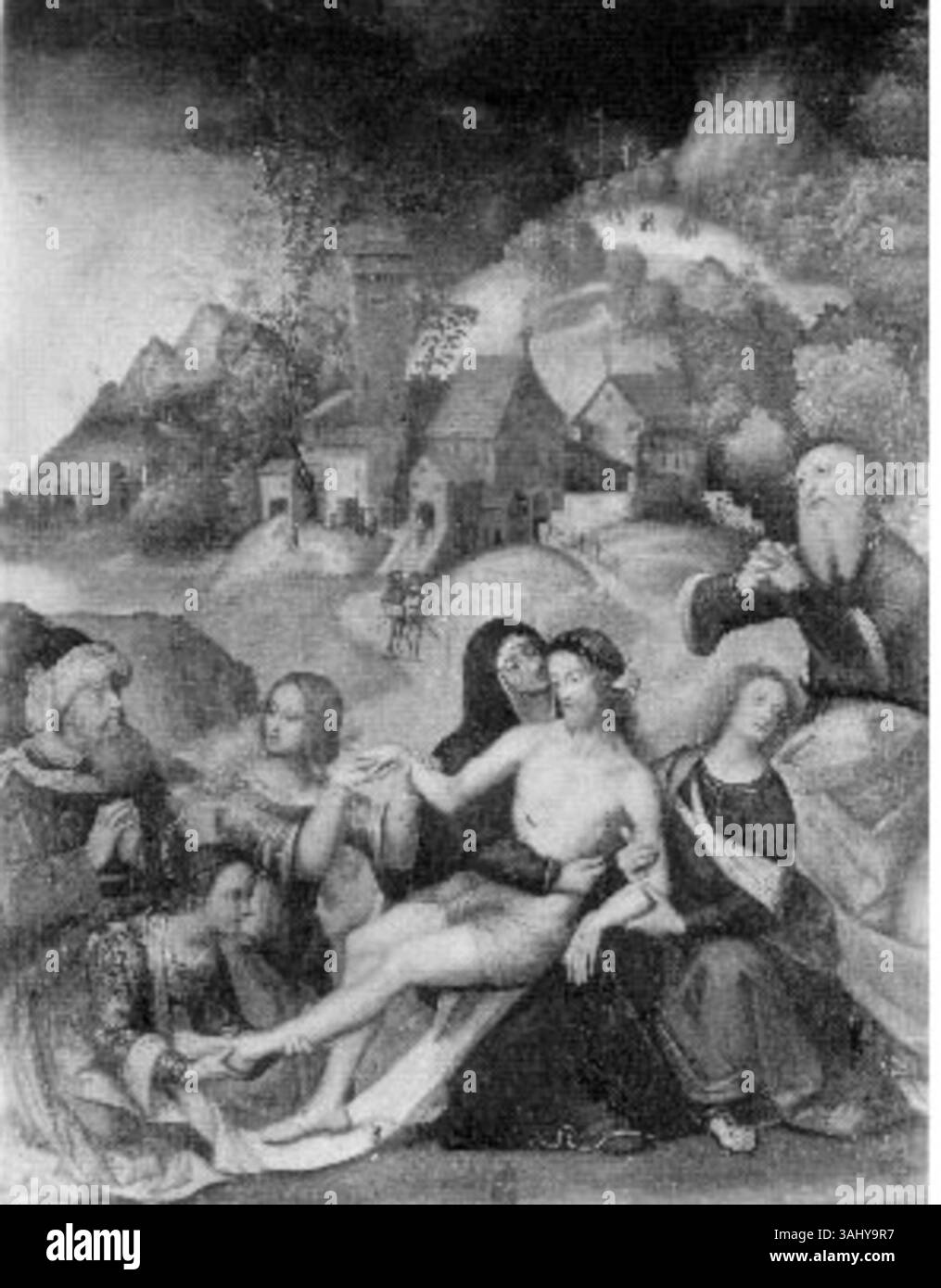 The Pietà, painted by Domenico Panetti around 1500, depicts the mourning of Christ, with the ...