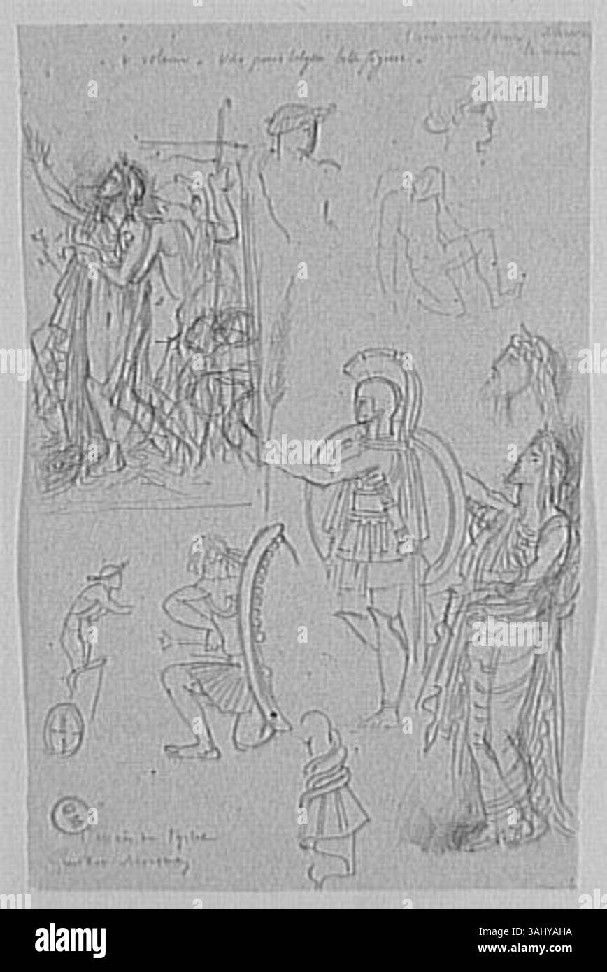 'Feuille d'études pour Tyrtée' (Study Sheet for Tyrtaeus) by Gustave Moreau is a preparatory ...