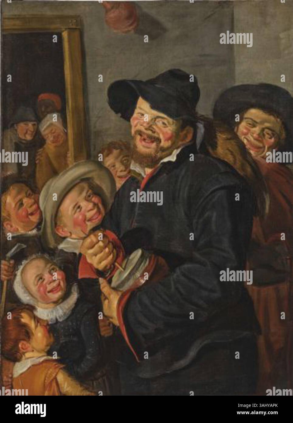 This painting, after Frans Hals, depicts a man playing a rommelpot, a traditional Dutch ...