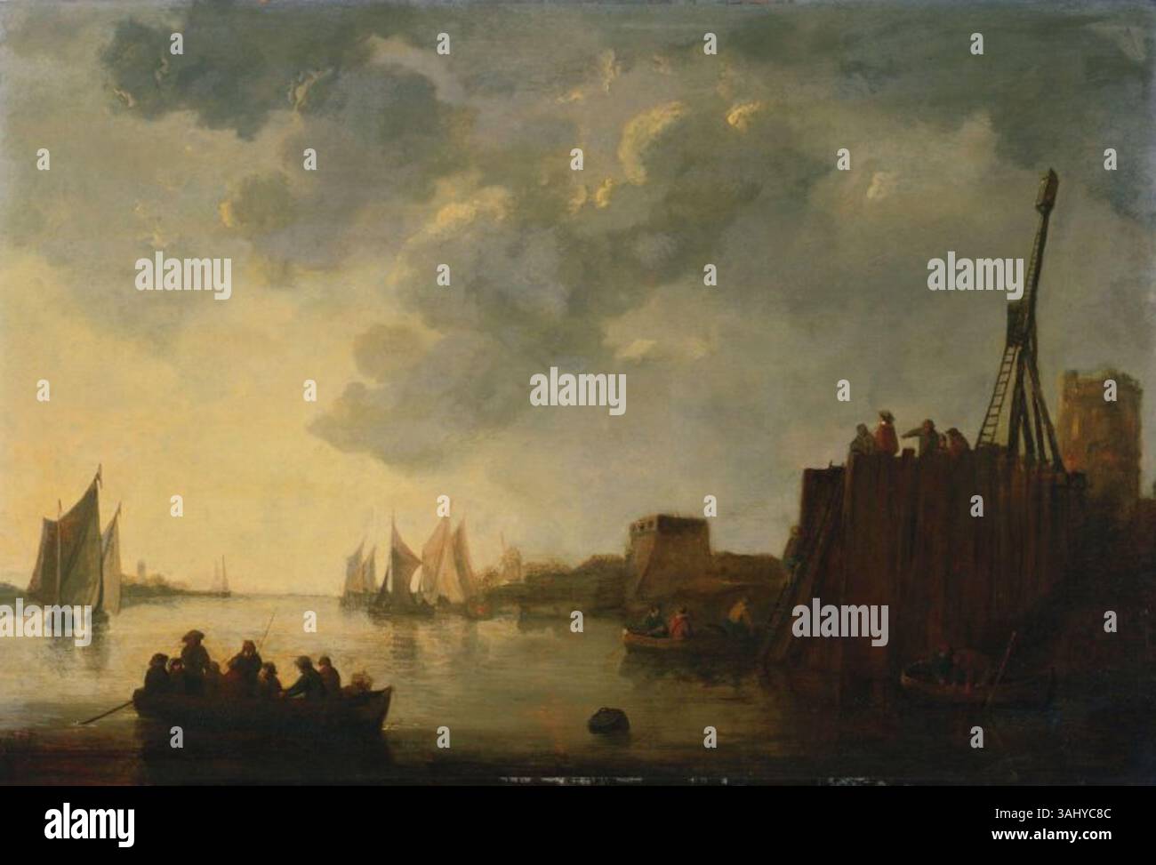 This painting, attributed to the manner of Aelbert Cuyp, depicts a ...