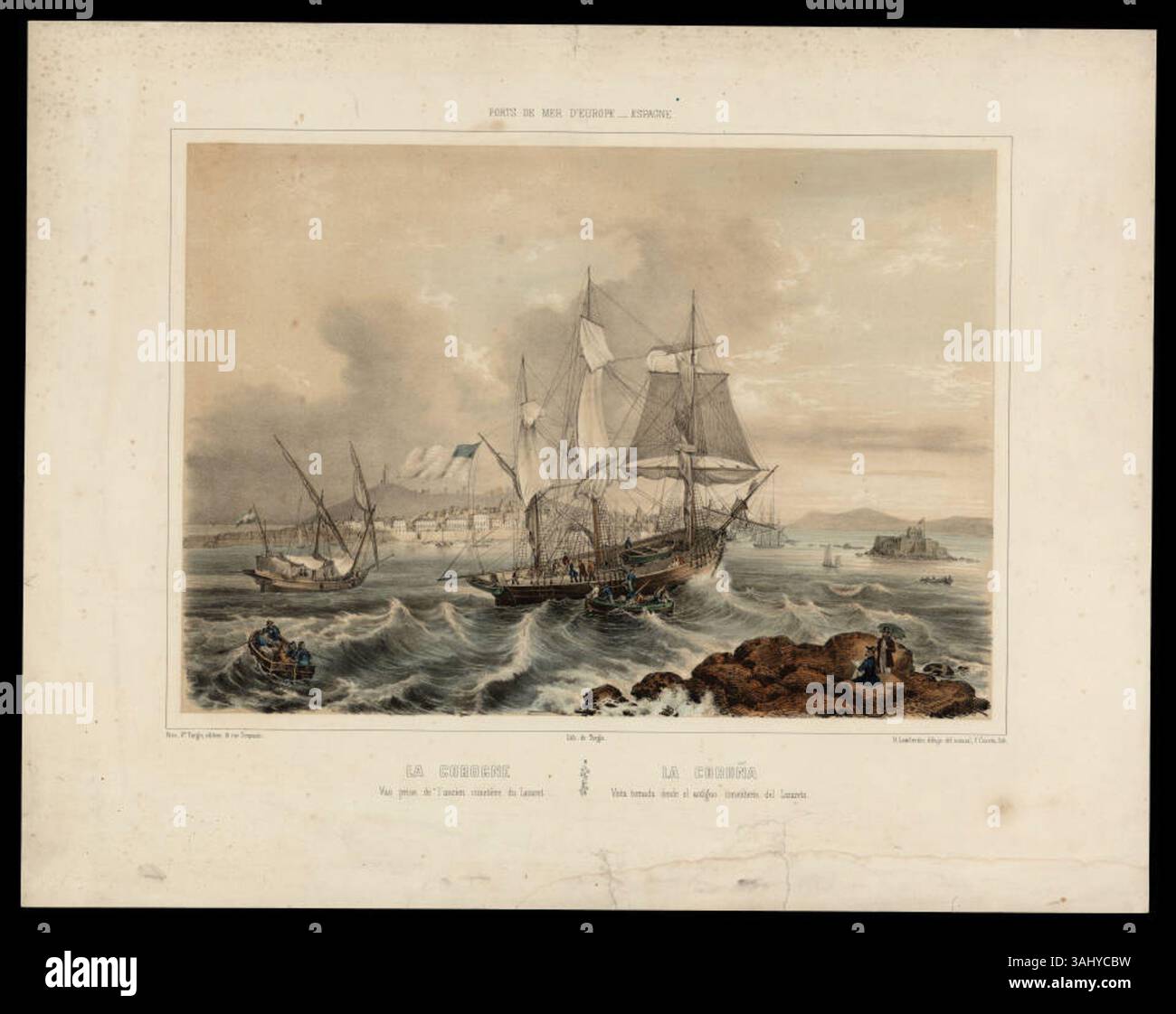 Luigi Lambertini’s lithograph of La Corogne, circa 1850, shows the view ...