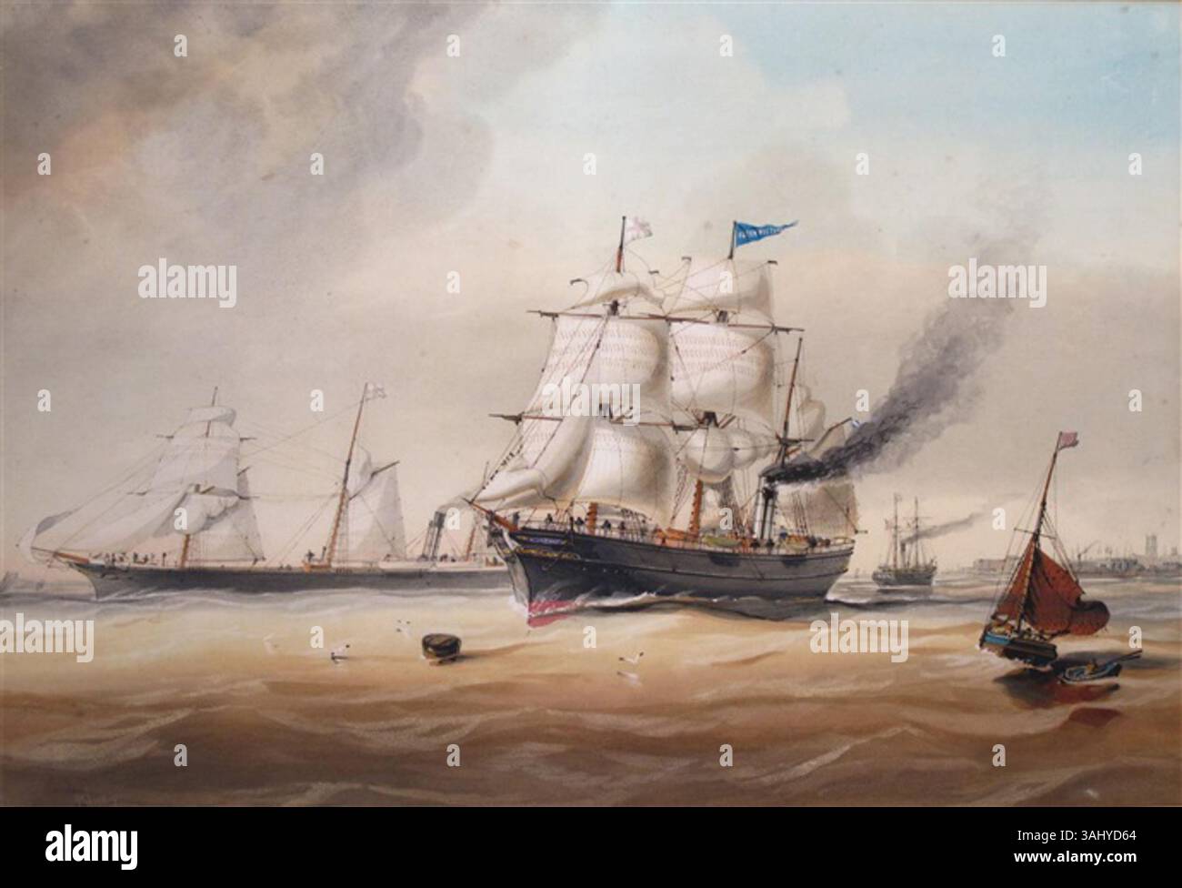 This watercolour painting by Samuel Henry Wilson depicts the auxiliary ...