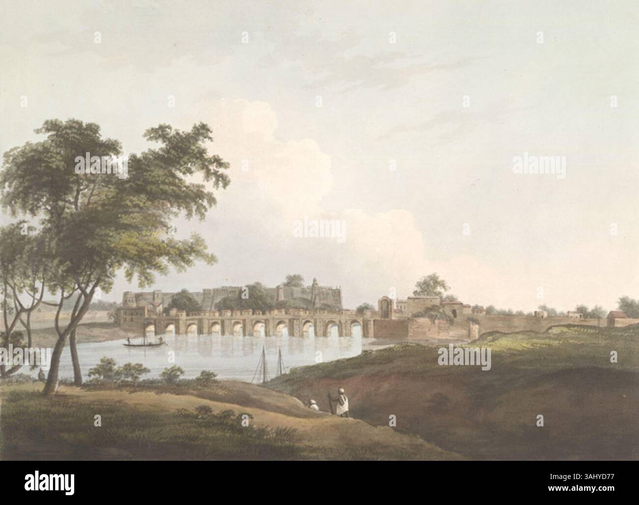 The engraving 'The Bridge At Juonpore, Bengal' by William Orme depicts ...