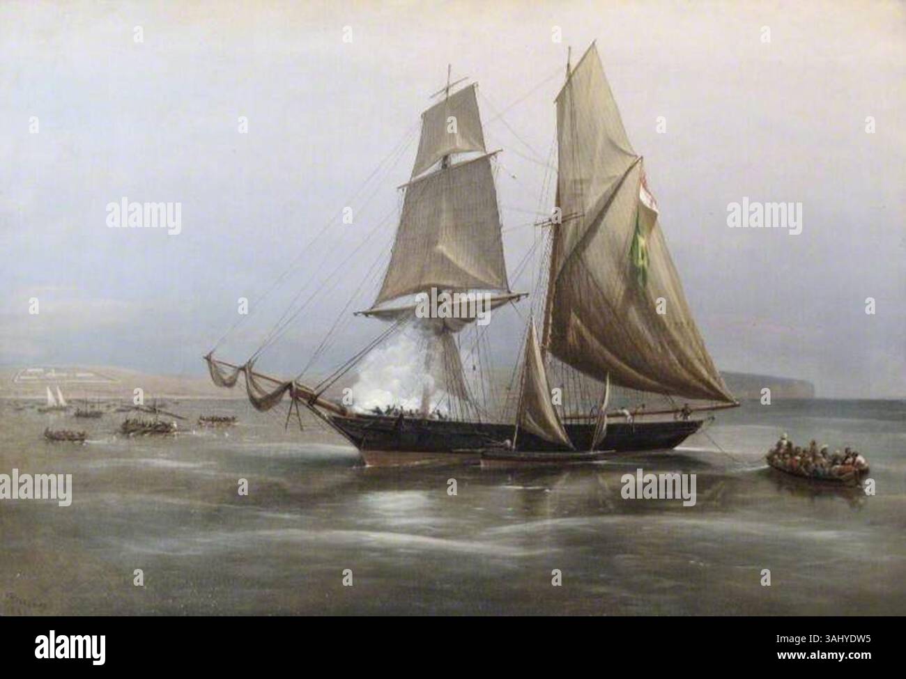 A painting by Richard Brydges Beechey depicting HM Brig 'Philomel ...