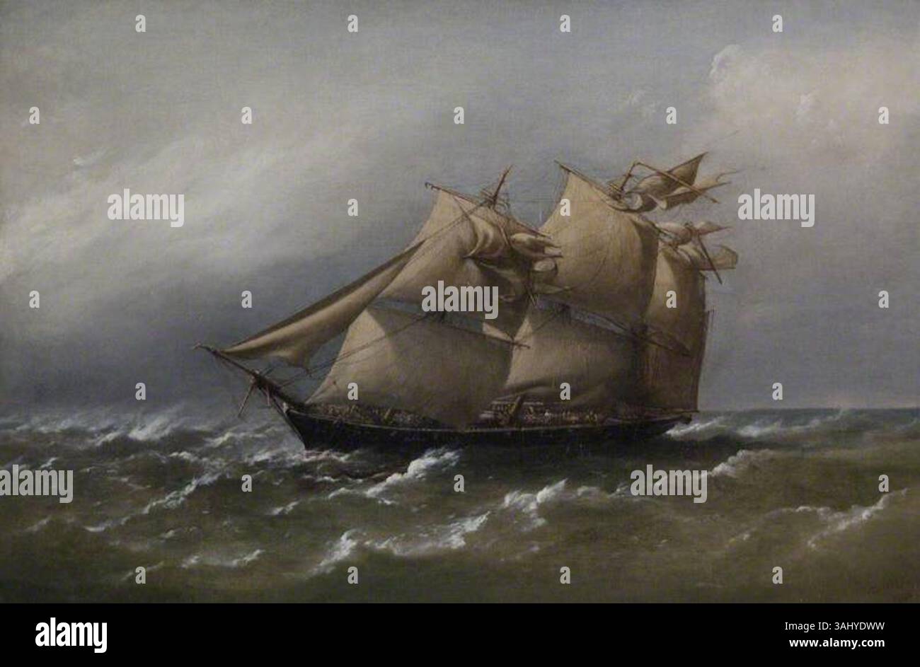 The painting 'HMS Fawn Caught in a White Squall' by Richard Brydges ...