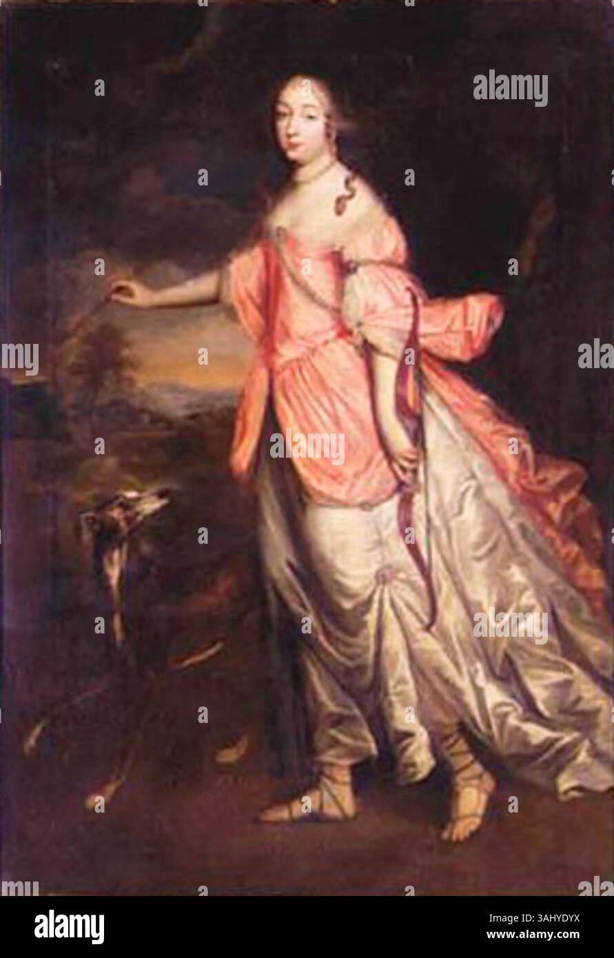 Attributed to Charles Beaubrun, this 17th-century oil painting depicts a lady dressed as Diana ...