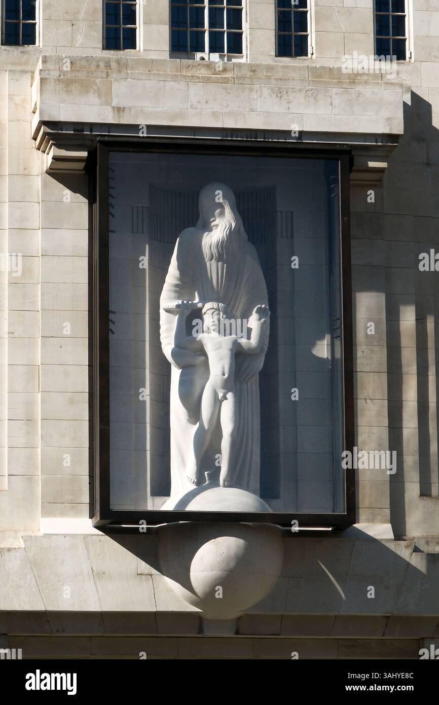 BBC, Broadcasting House, London, UK. 10th Apr 2025. Restored sculptures ...