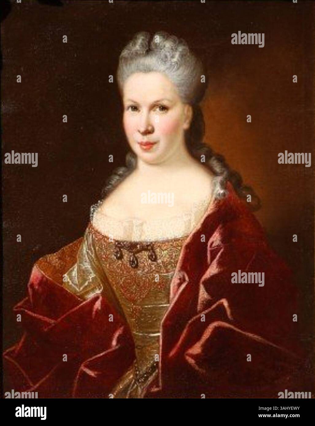 This 18th-century French portrait features an elegant woman in a three ...