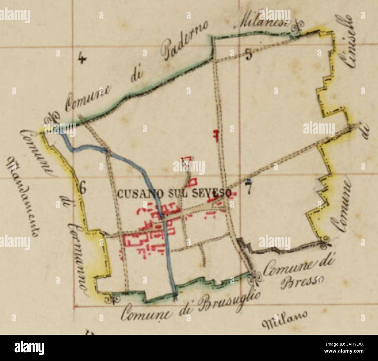 A cadastral map between 1860 and 1873 depicting Cusano sul Seveso ...