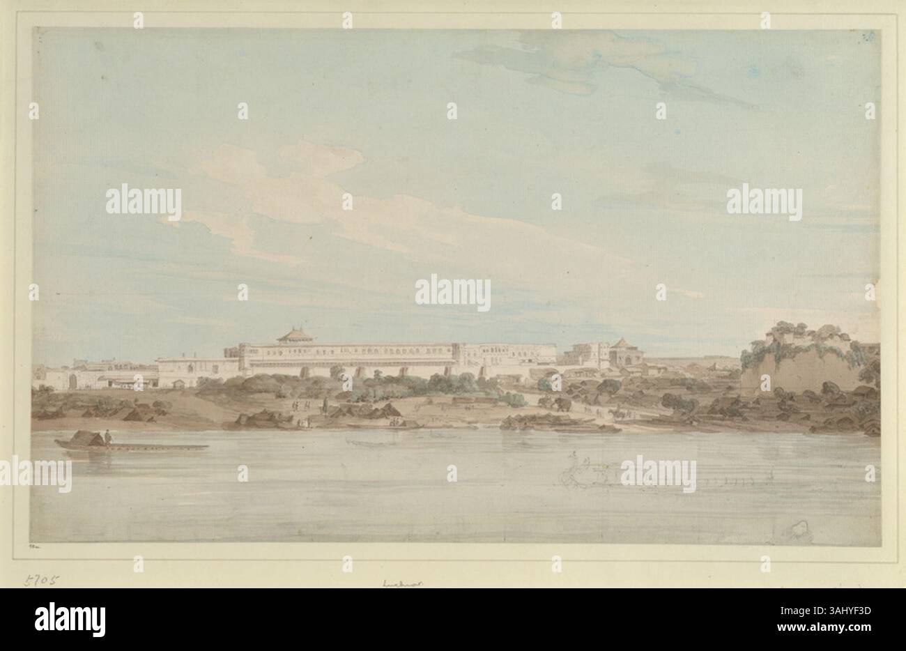 This pencil and watercolour sketch by Thomas Daniell depicts the view ...