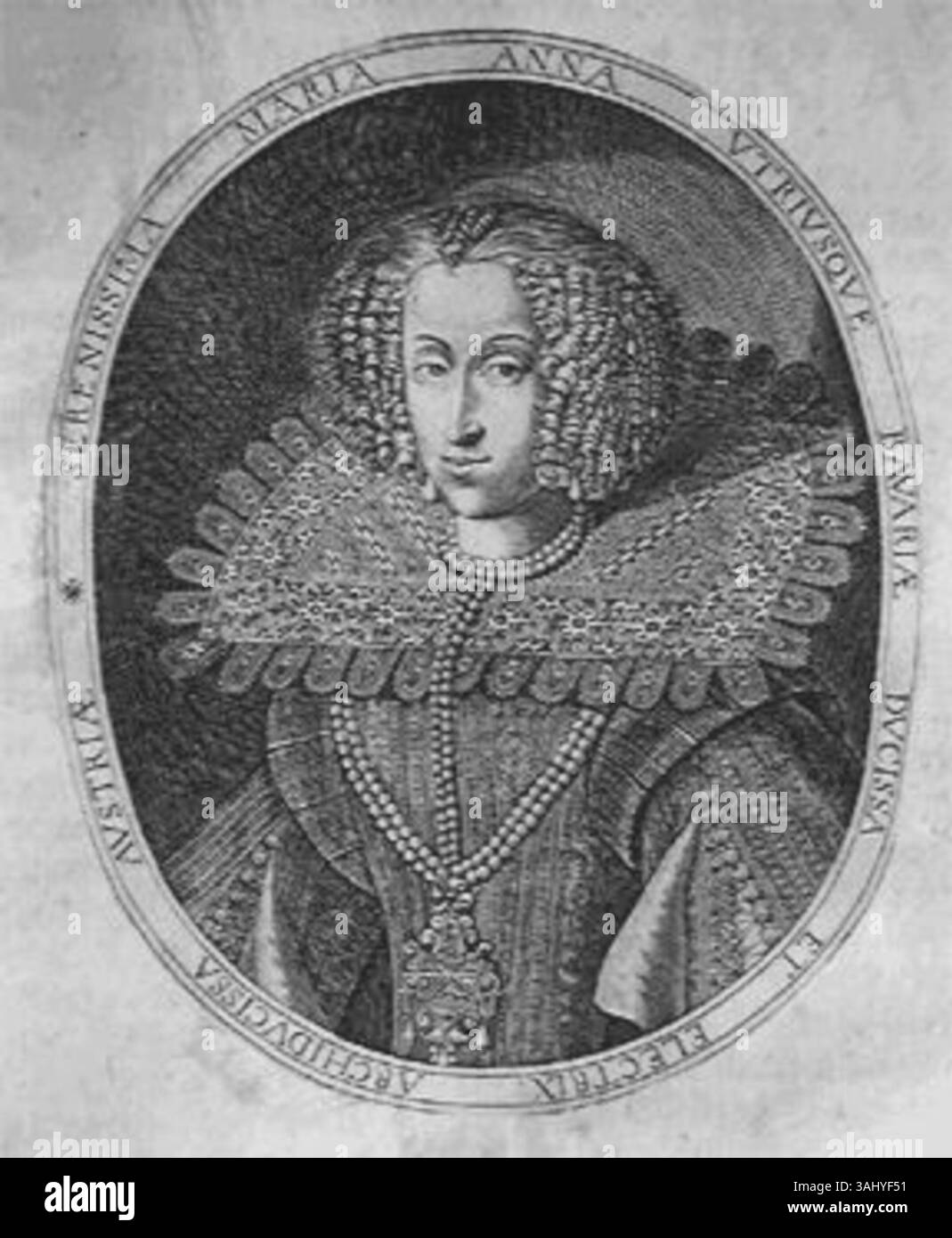Engraving of Archduchess Maria Anna of Austria (1610-1665), wife of ...