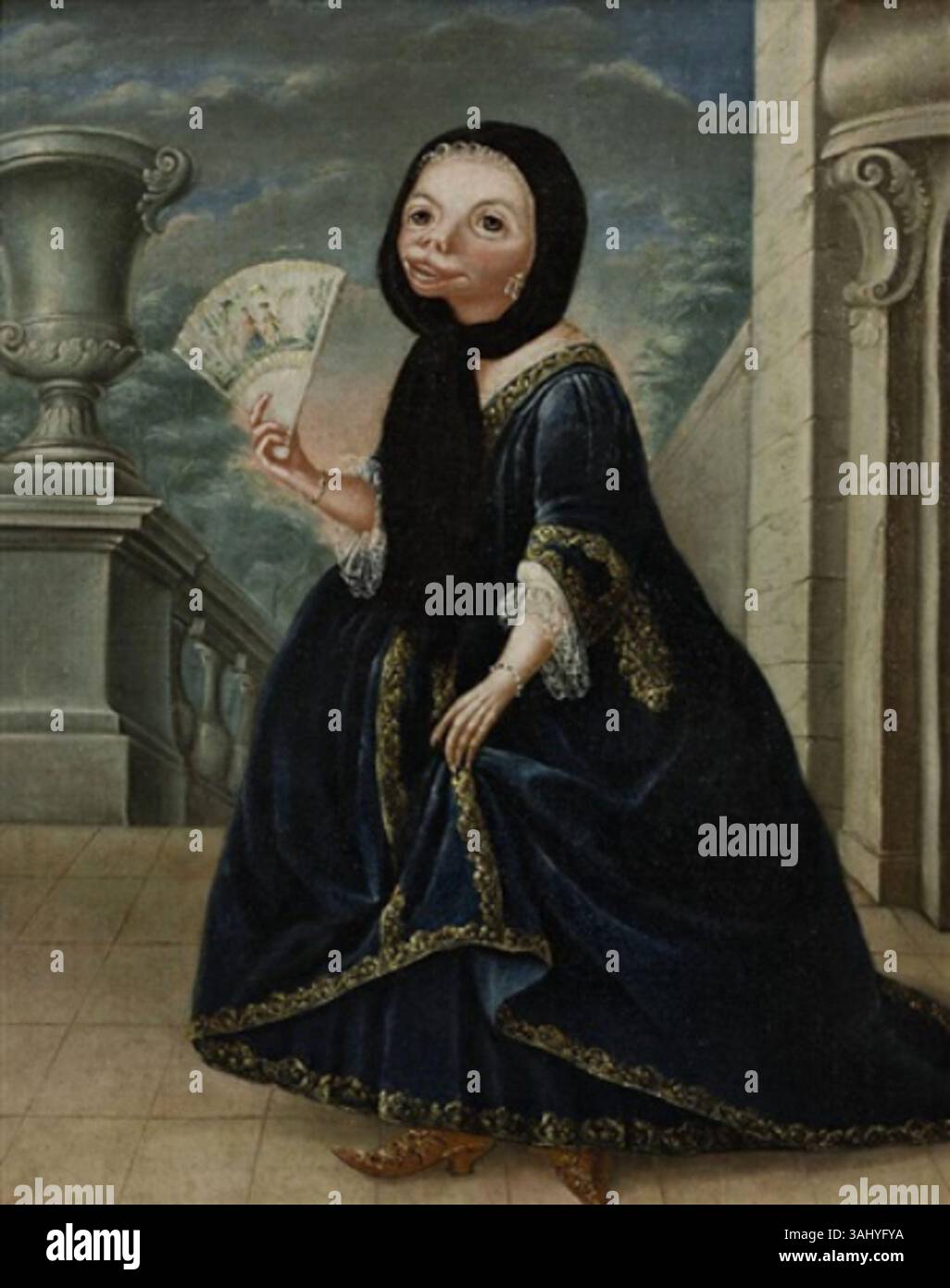 This 18th-century oil painting features a young aristocratic woman ...