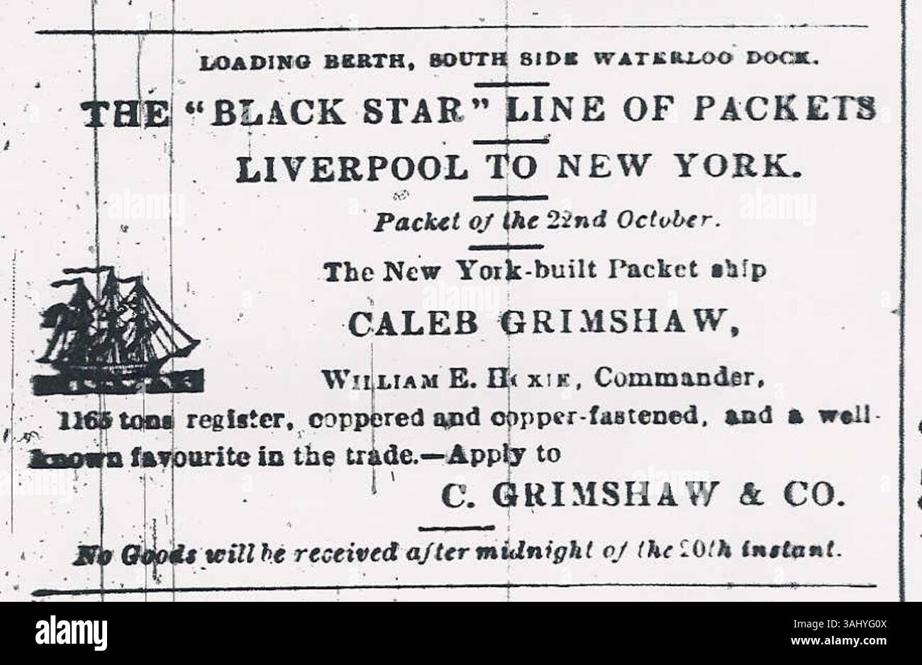This 1849 advertisement from the Liverpool Mercury announces the ...