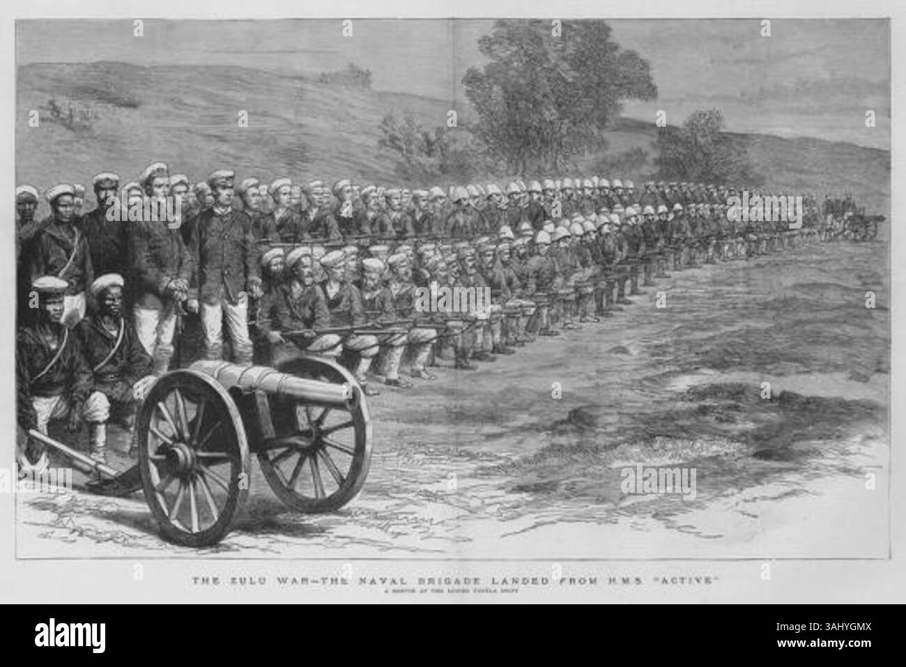 This 1879 sketch illustrates the landing of the Naval Brigade from HMS ...
