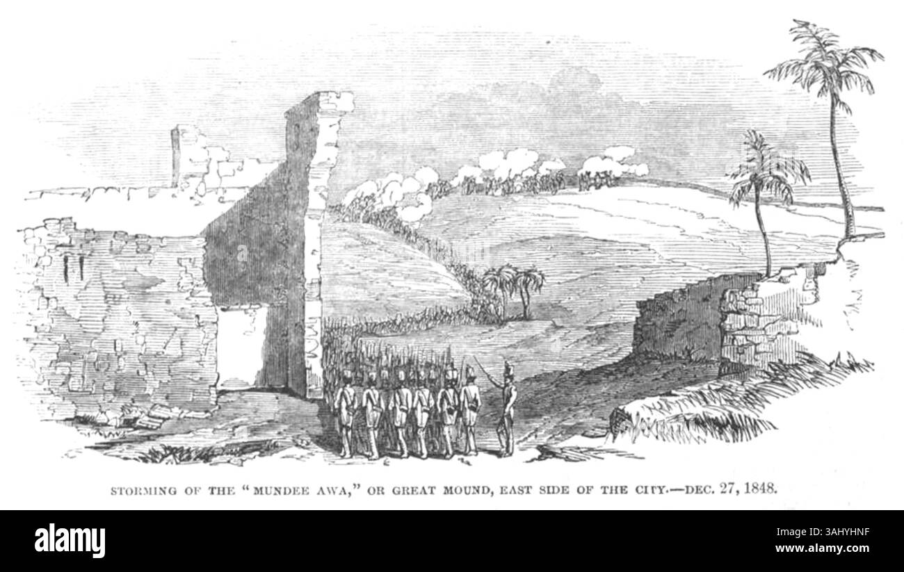 This 1849 illustration shows British forces storming the Mundee Awa ...