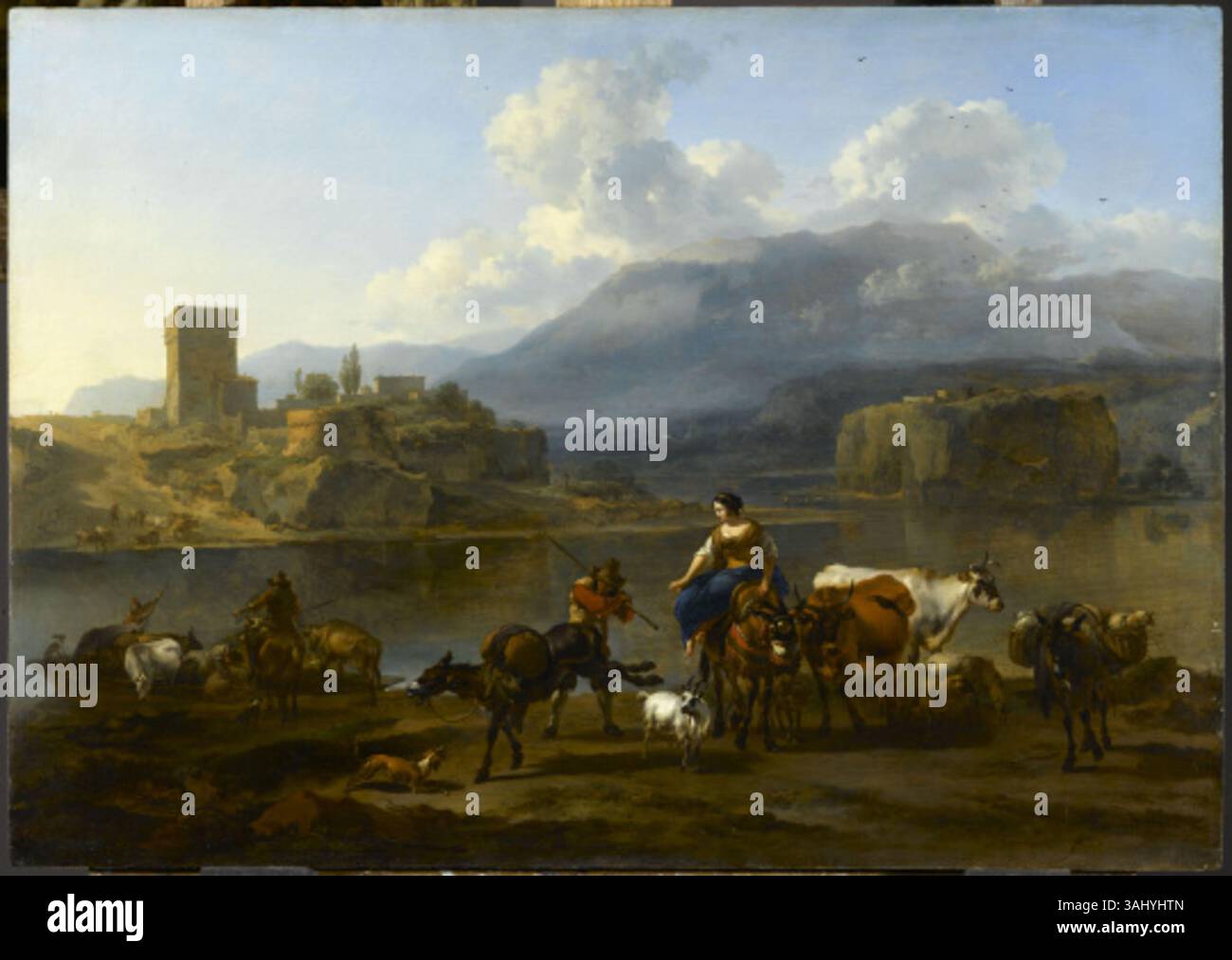 Nicolaes Berchem’s painting, 'Le Passage du bac', shows a landscape ...