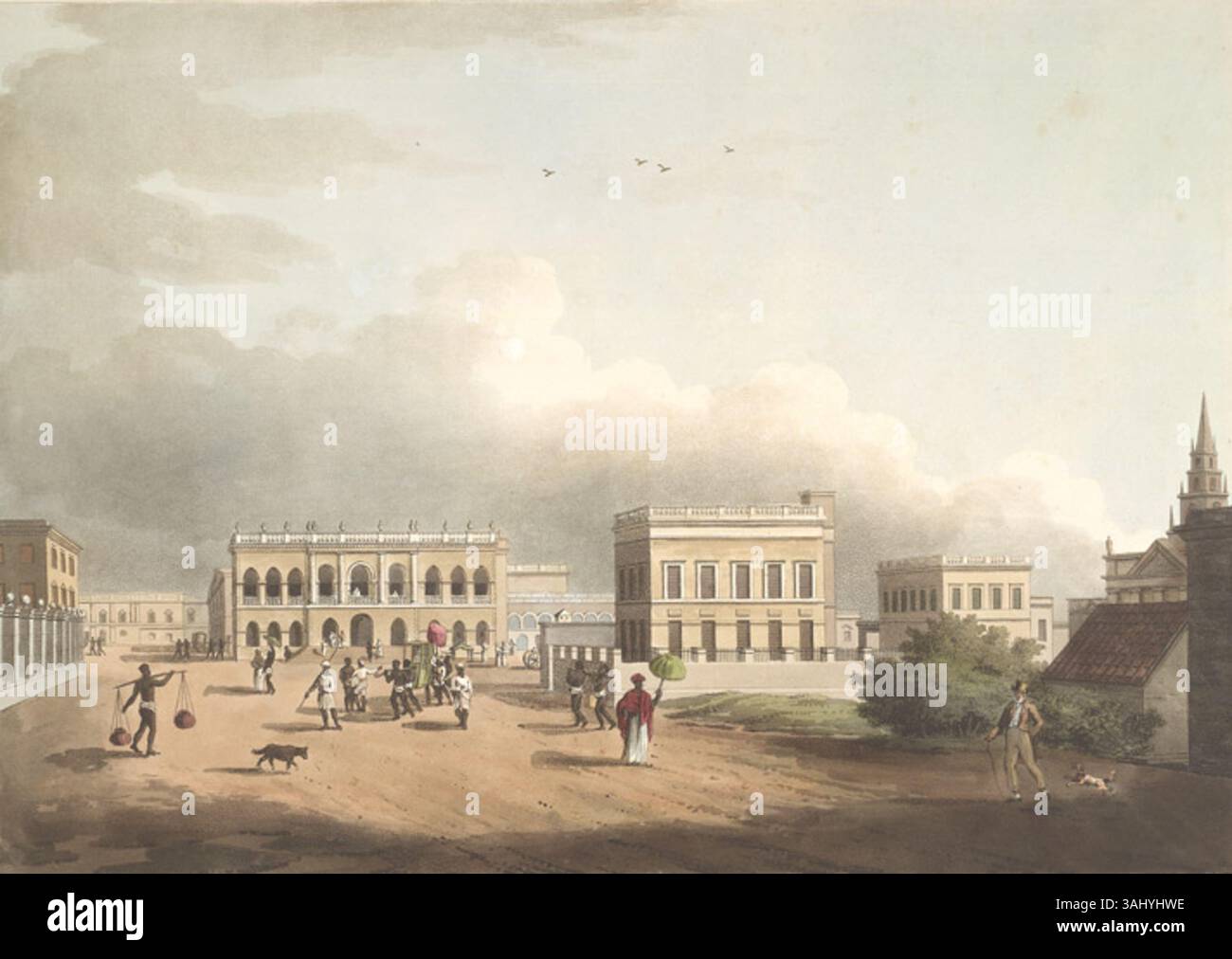 Print of the Old Court House in Calcutta, depicting the first fortress ...