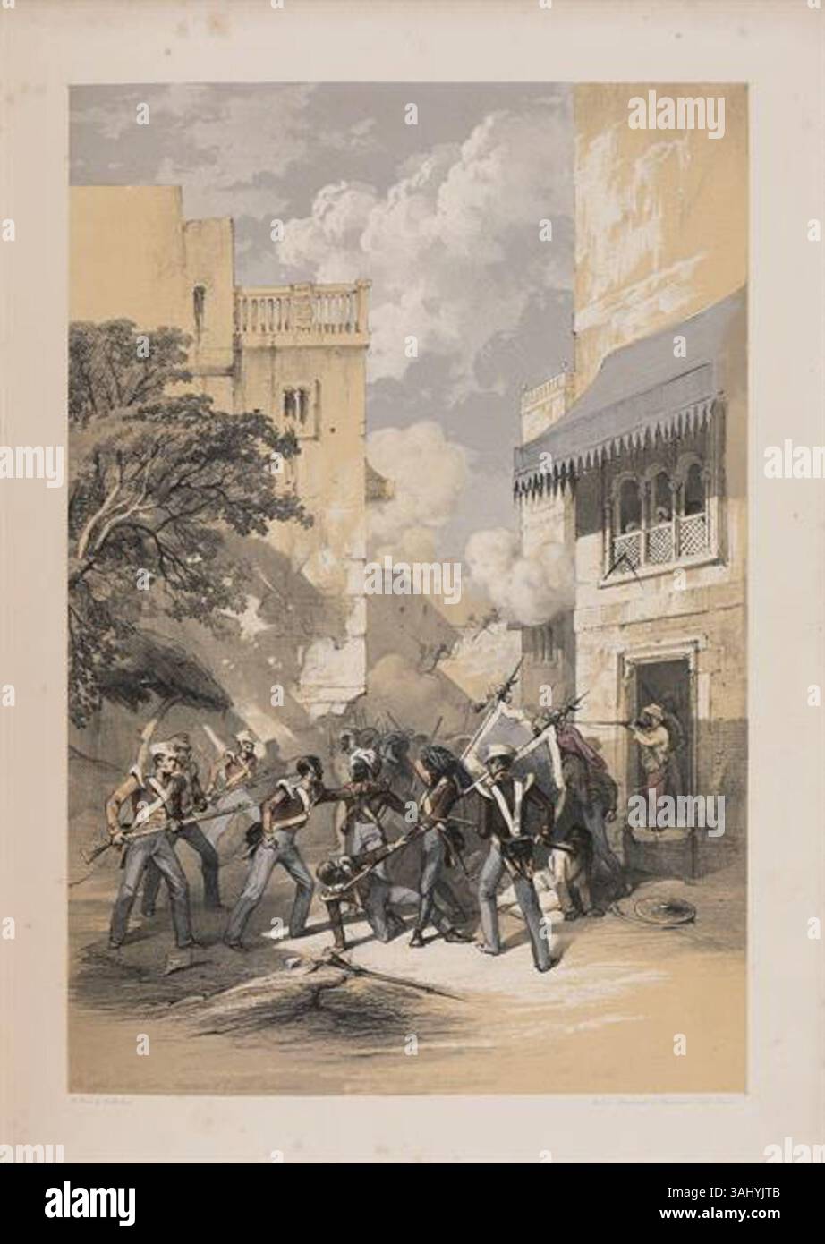 This lithograph depicts the British forces capturing two Sikh standards ...