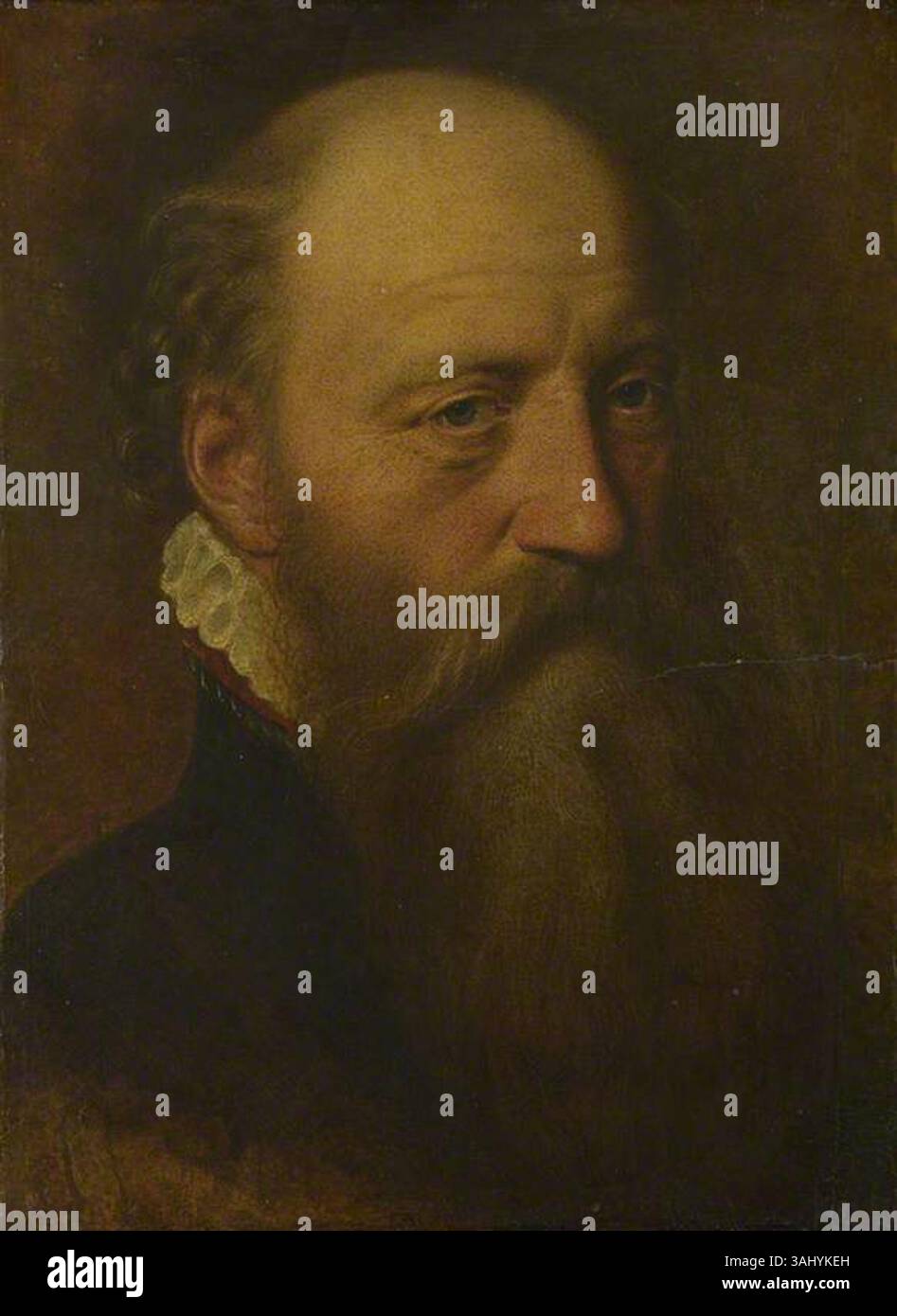 This portrait, painted by a follower of Antonis Mor, shows a bearded ...