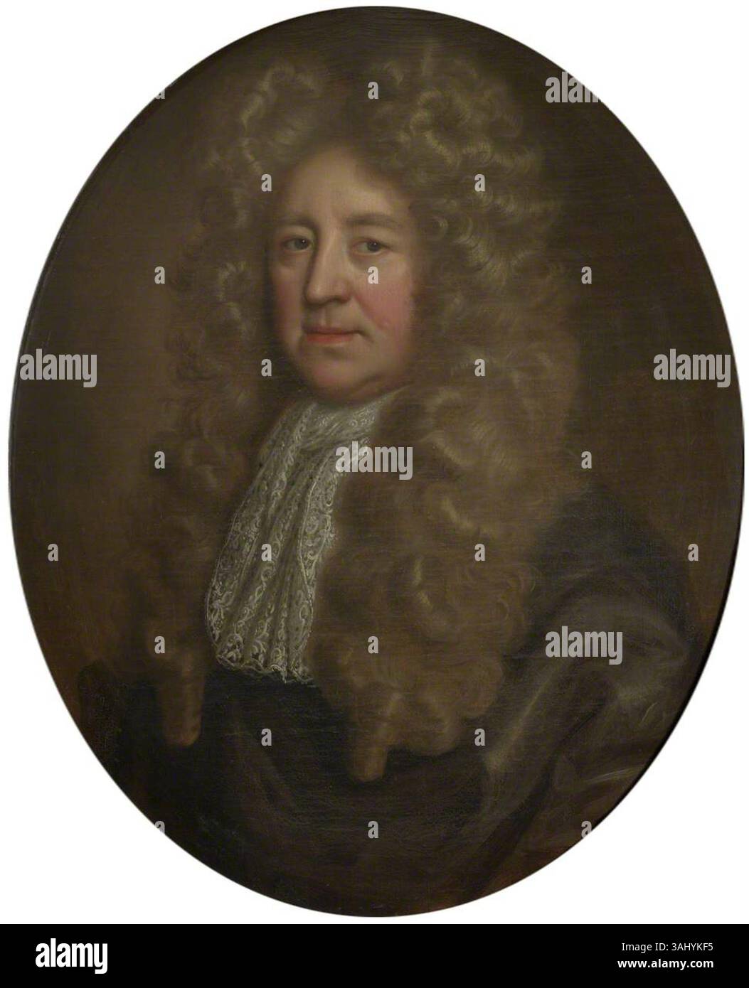 This portrait of an unknown man, featuring a long wig, was painted ...