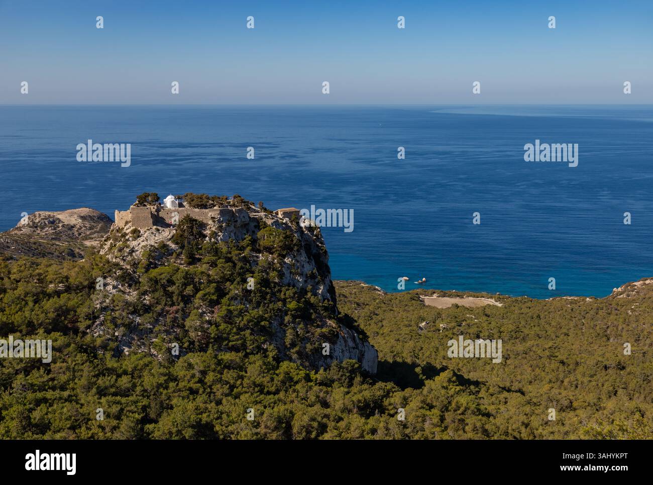 A picture of the Castle of Monolithos overlooking the Aegean Sea Stock ...