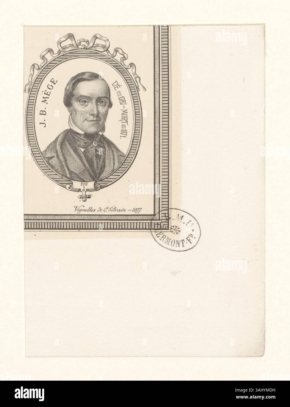 A lithograph print of J.B. Mège, a French historical figure, created in ...