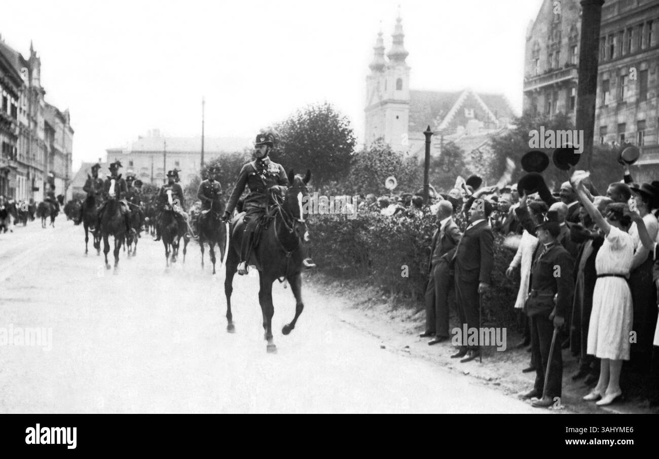 A photograph from 1921 showing Major Gyula Ostenburg-Moravek leading ...