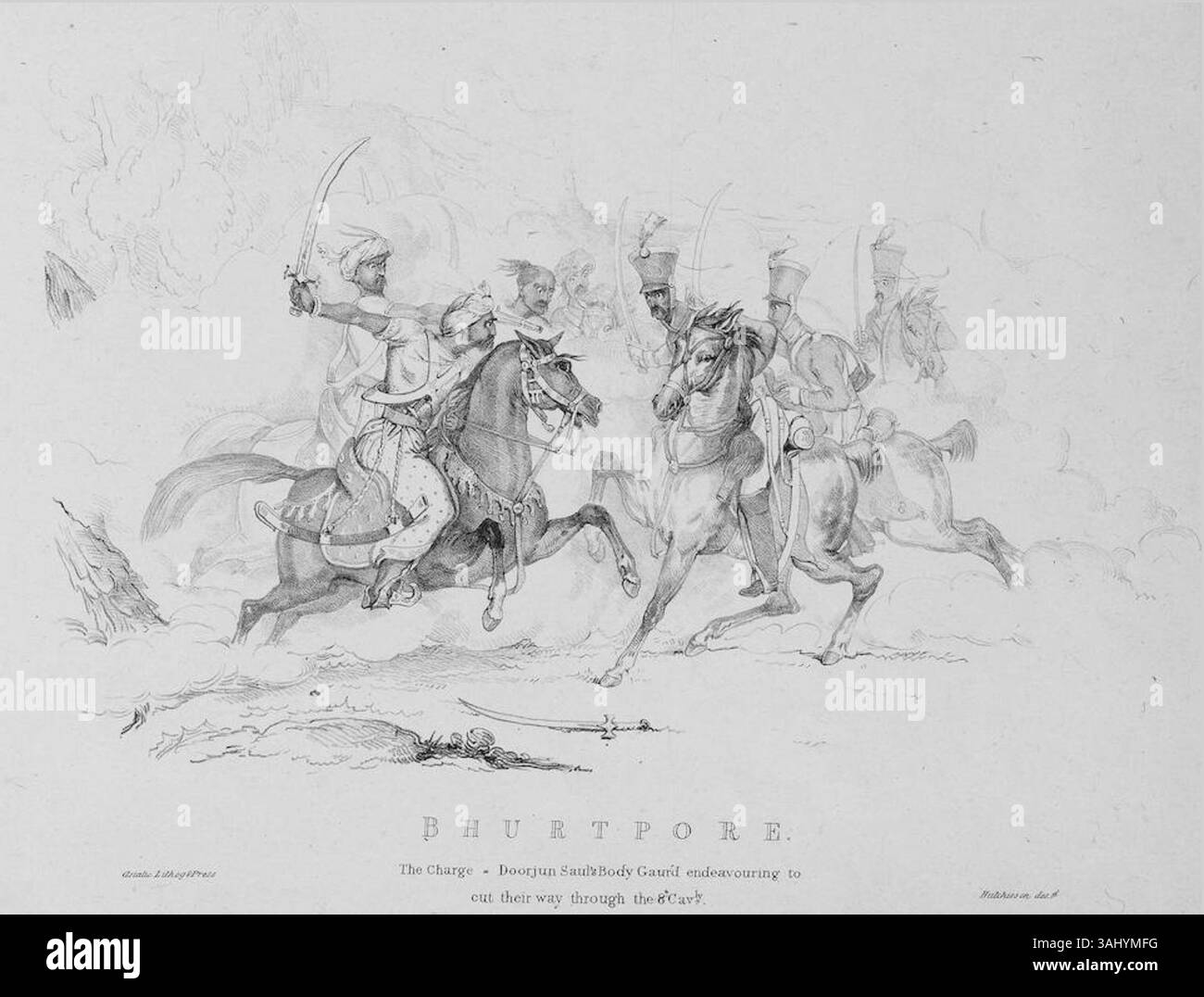 Lithograph from 1826 depicting the charge of Doorjun Saul’s bodyguard ...