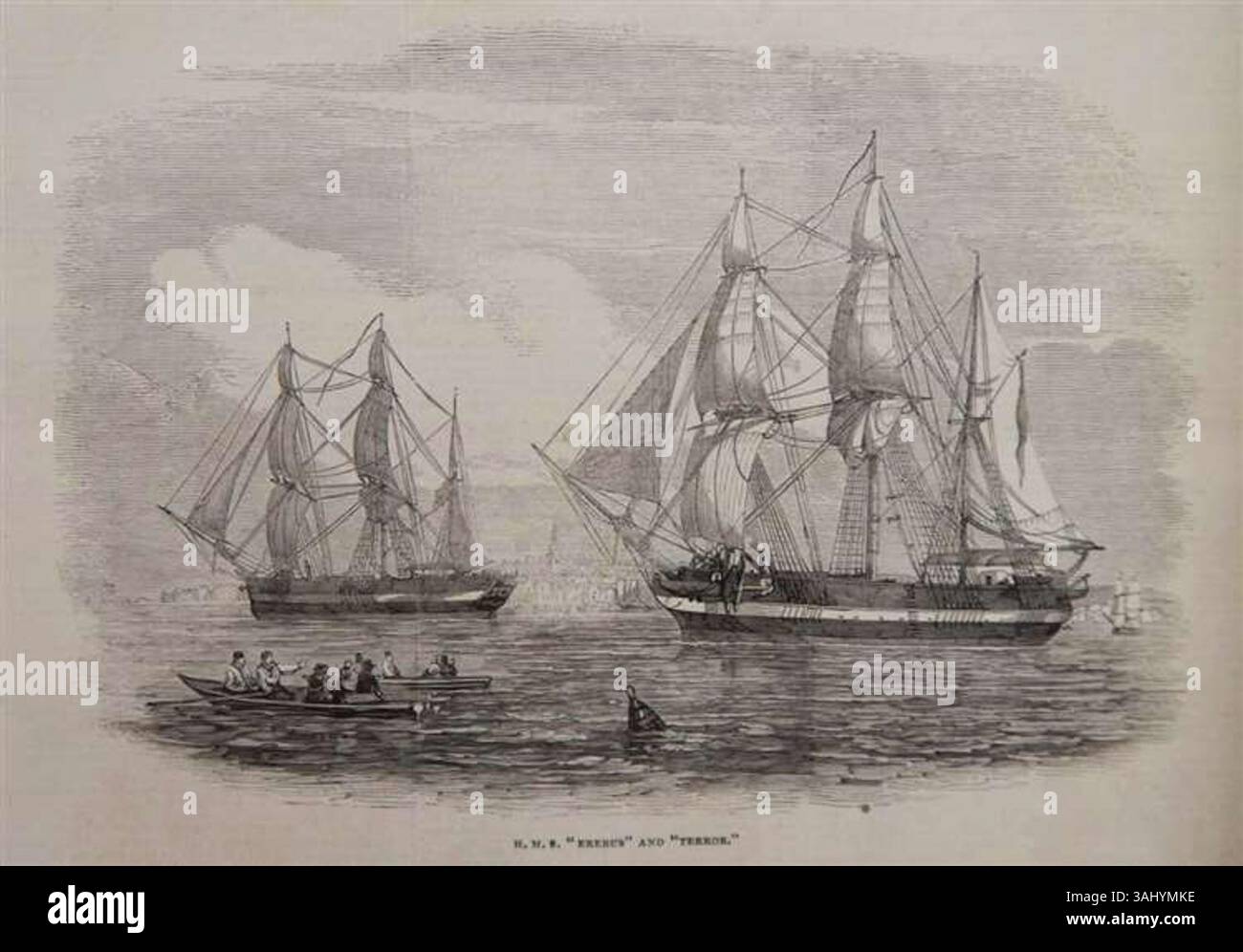 This illustration from The Illustrated London News depicts H.M.S. Erebus and Terror, the ships ...