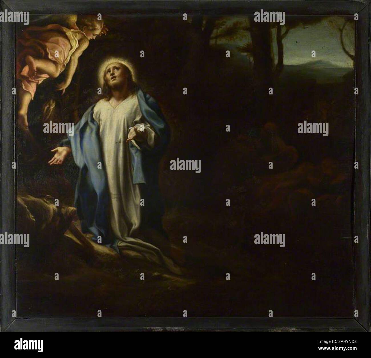 This religious painting, after Antonio da Correggio, portrays the Agony ...