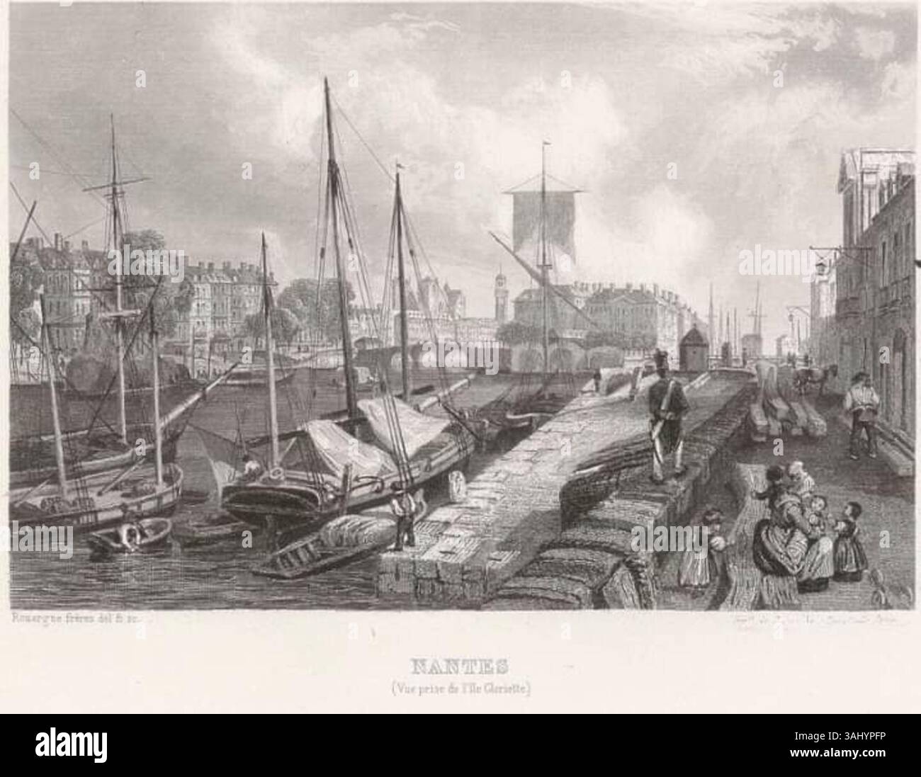 A view of the Port of Nantes and Île Gloriette in 1850, showcasing the ...