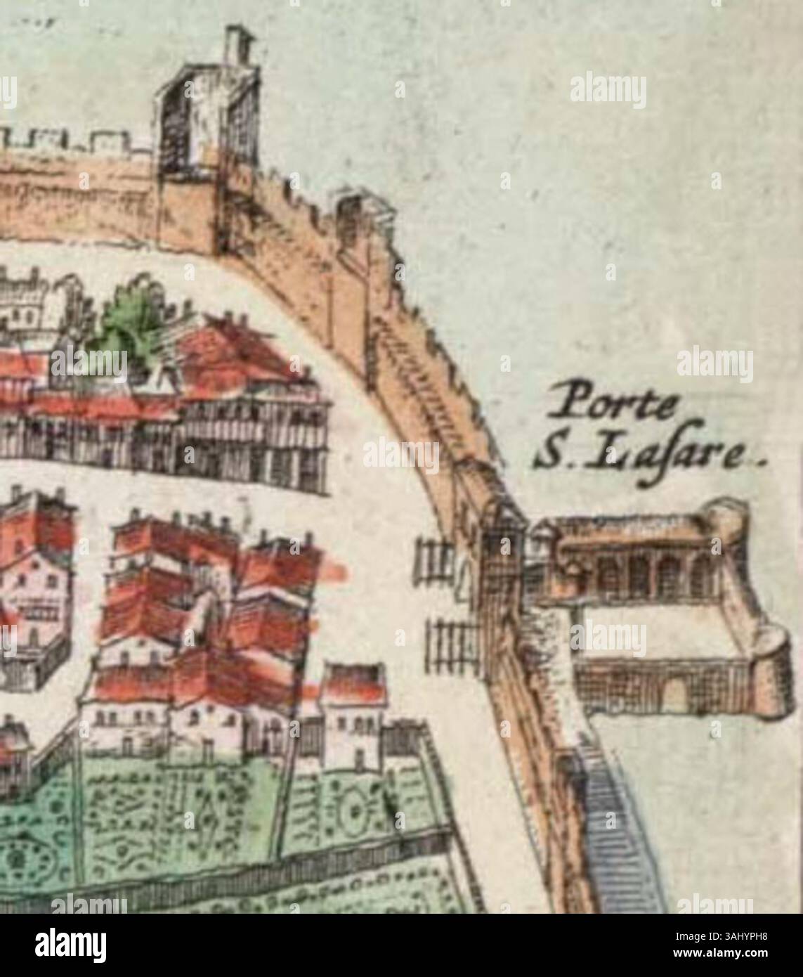 A 1663 detail from a map of Avignon, France, showing the Porte Saint ...