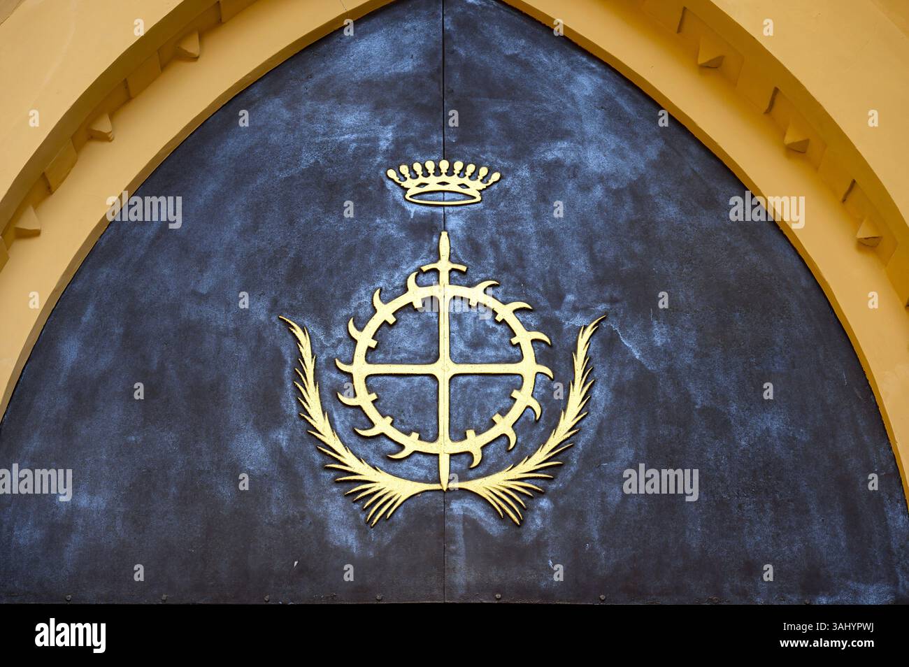 Symbol on the entrance door of the Parish of Santa Catalina Stock Photo ...