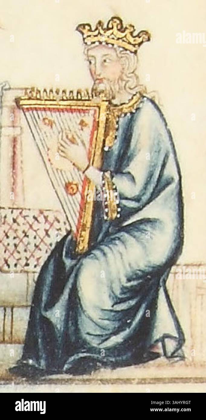 This image from the 'Códice Rico' shows a king playing the psaltery ...