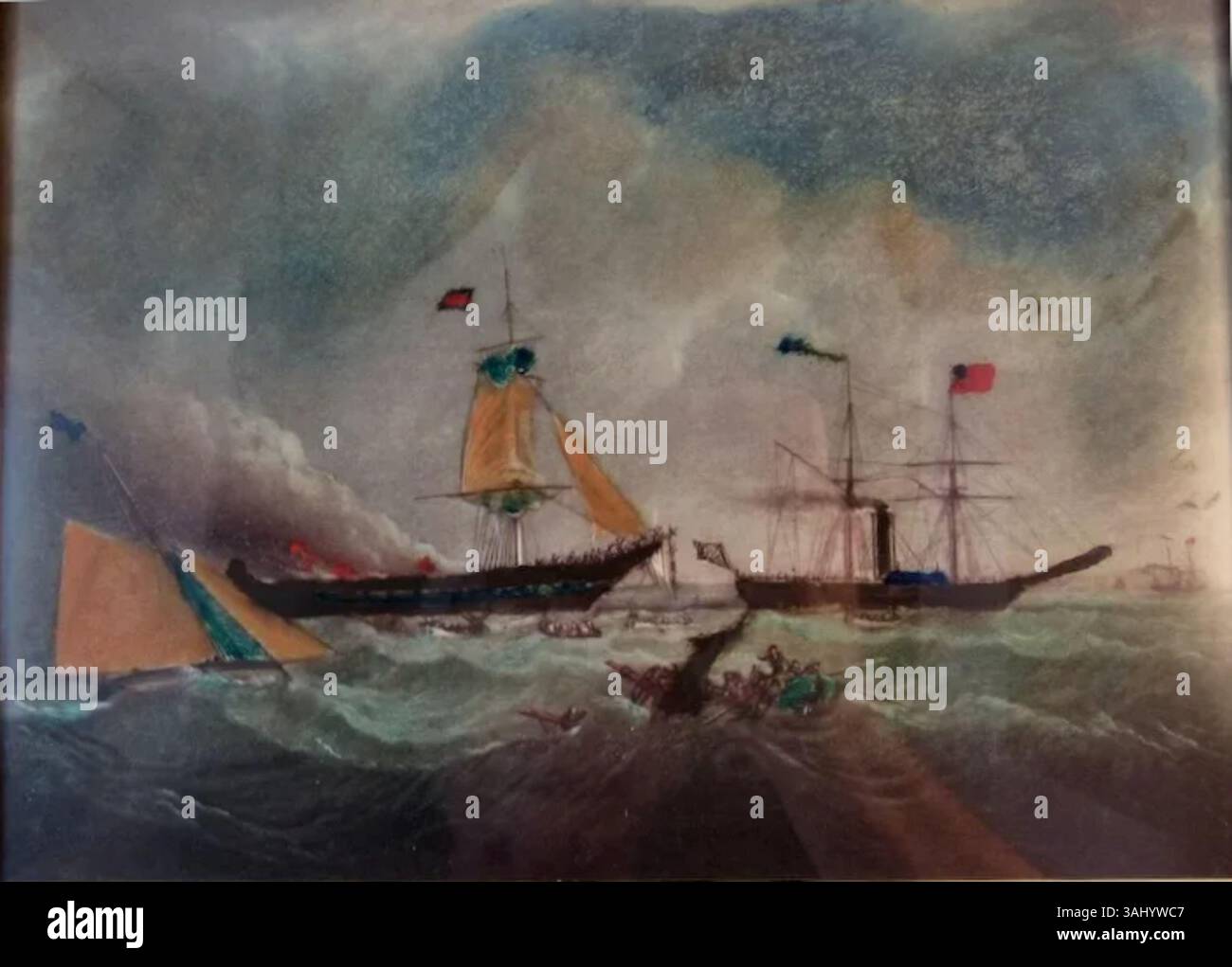 This cropped lithograph by Samuel Walters depicts the burning of the ...