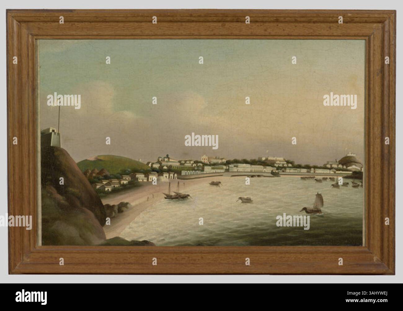 This circa 1825 painting illustrates the harbor of Macao, China. The ...