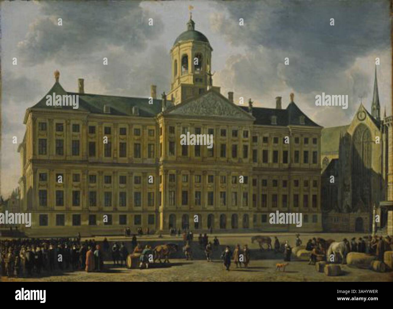This painting by Gerrit Berckheyde from the 17th century shows the Town Hall on Dam Square in ...
