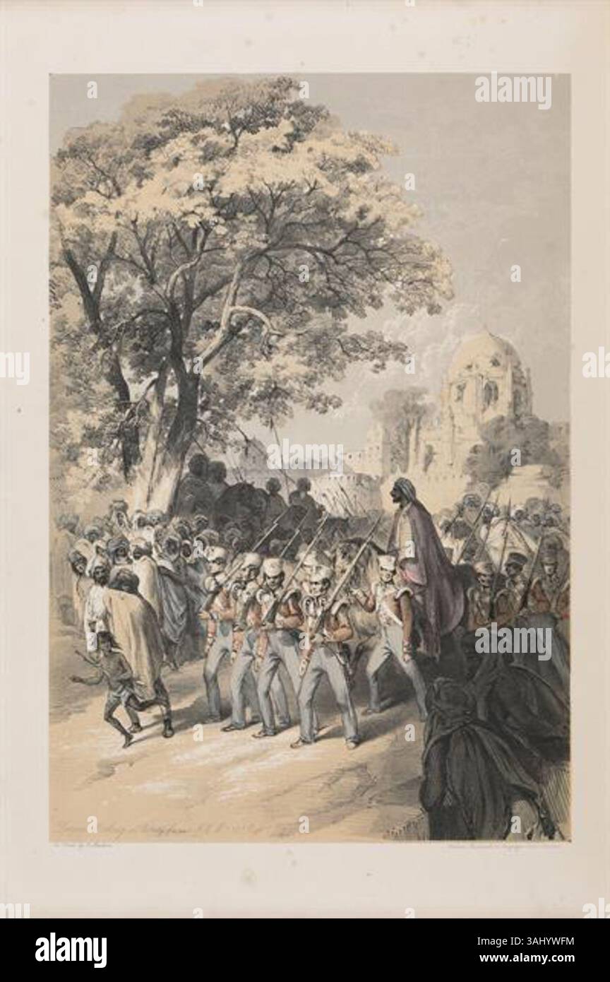 The lithograph 'Dewan Moolrag in Custody' shows Dewan Moolrag, a Sikh ...