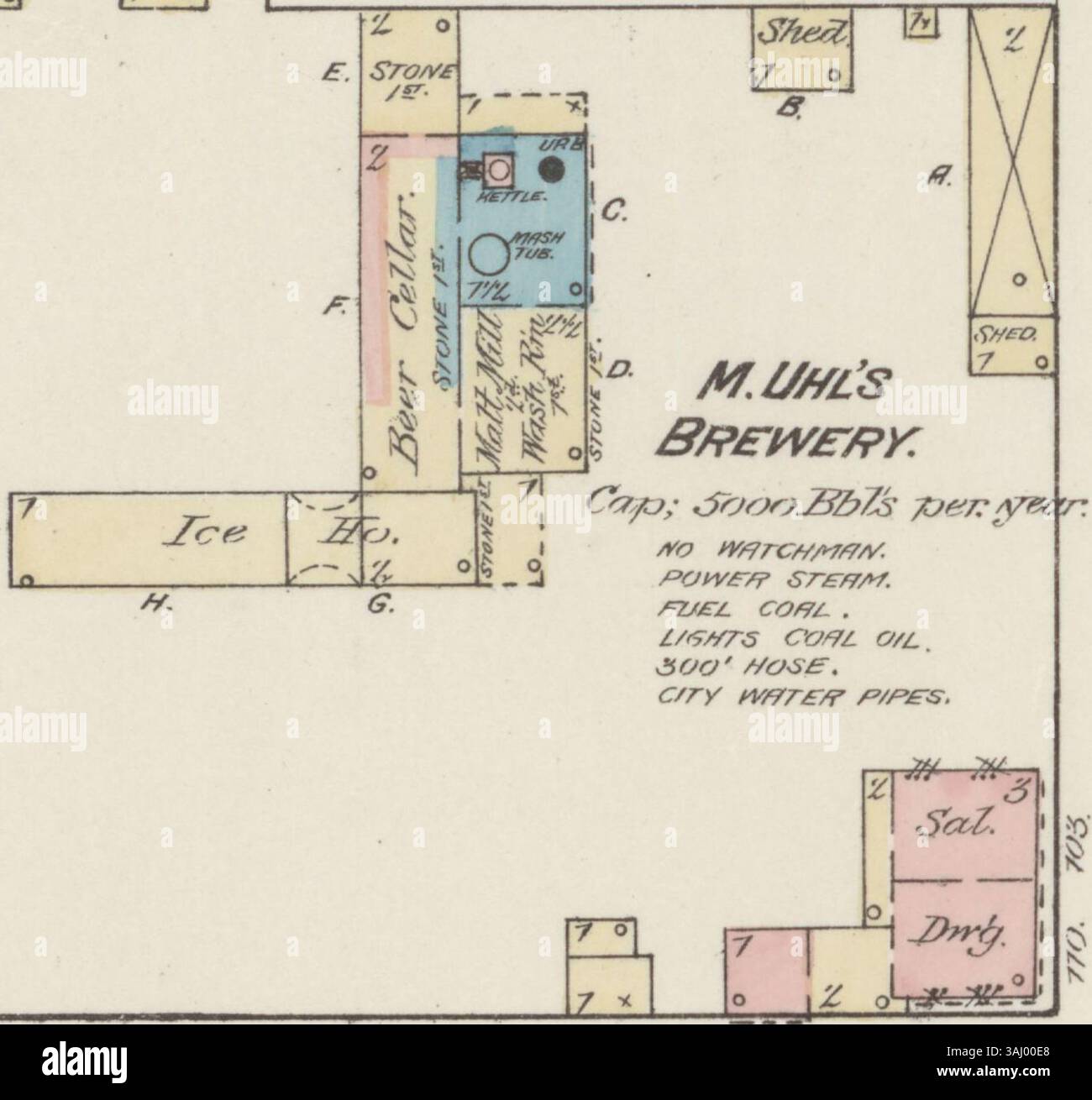 This 1885 Sanborn Fire Insurance Map detail shows Matthias Uhl Brewery ...