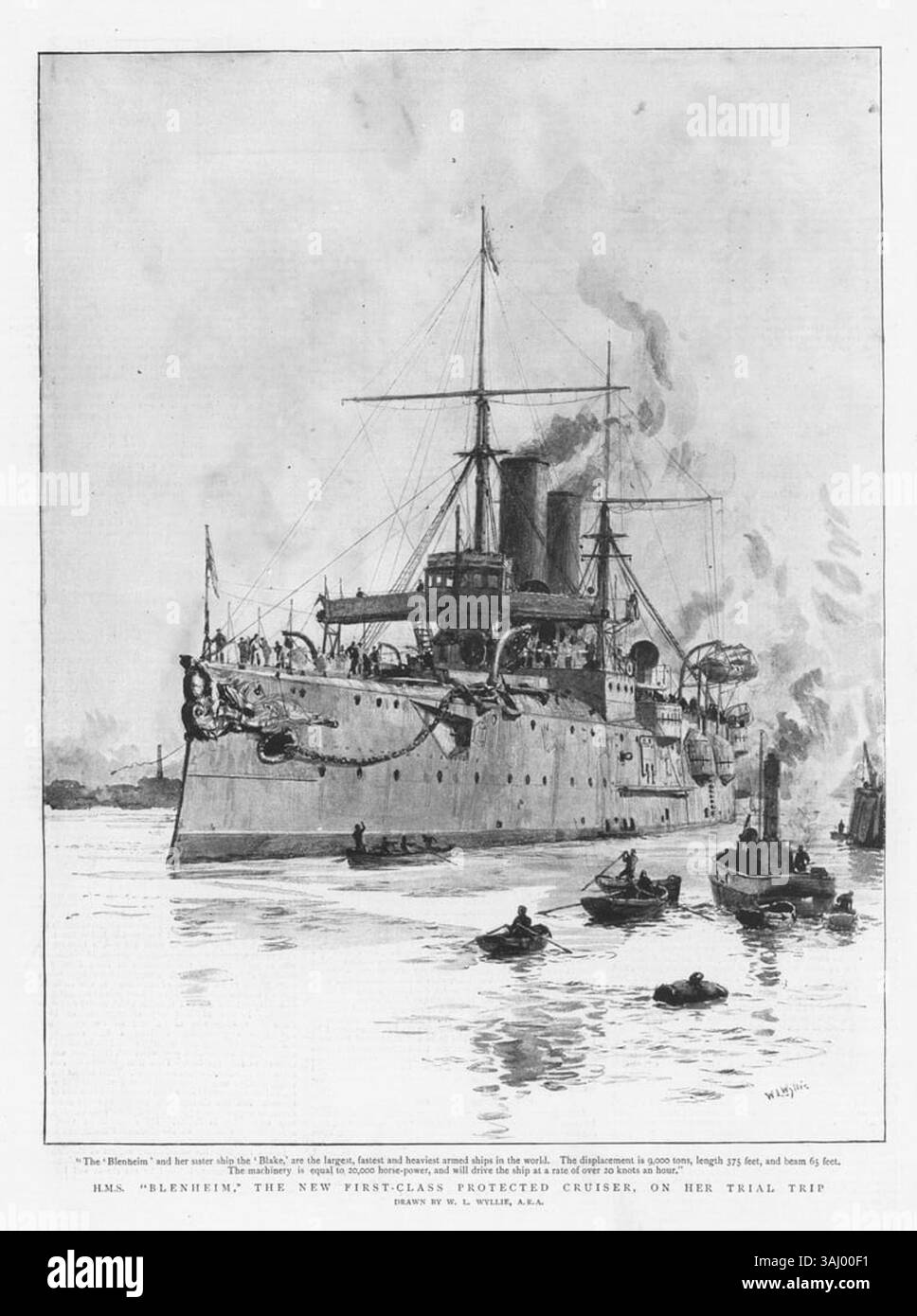 This 1892 wood engraving from The Graphic depicts HMS Blenheim, a newly ...