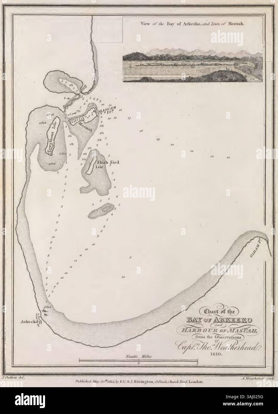 This 1814 chart illustrates the Bay of Arkeeko and the harbor of ...