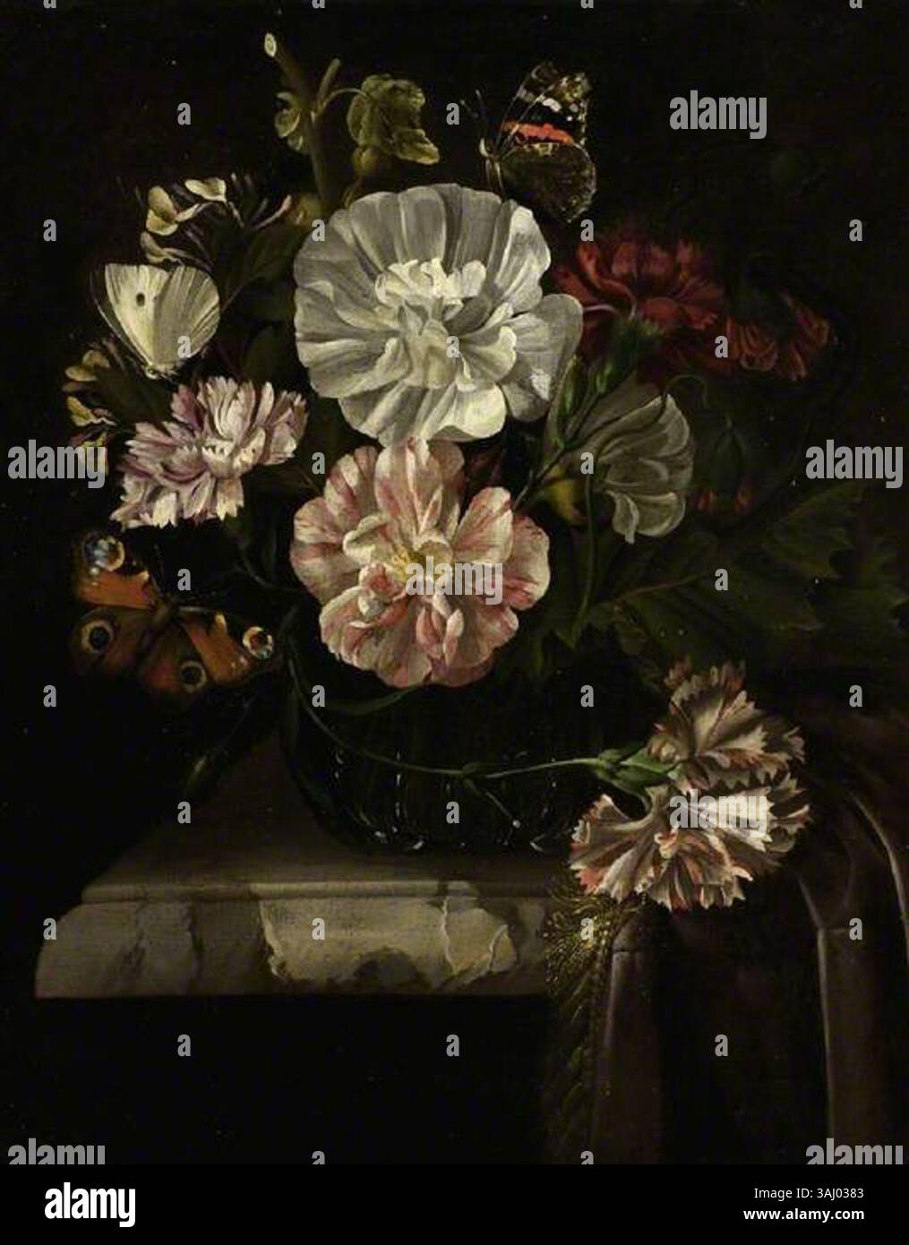 A Dutch 17th-century still life painting of a vase filled with flowers ...