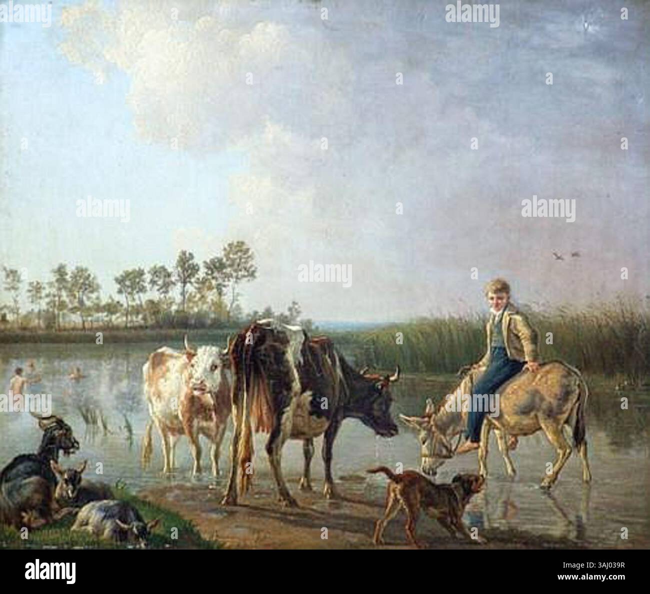 An 18th-century pastoral scene by Jean-Baptiste Berré, painted in oil ...