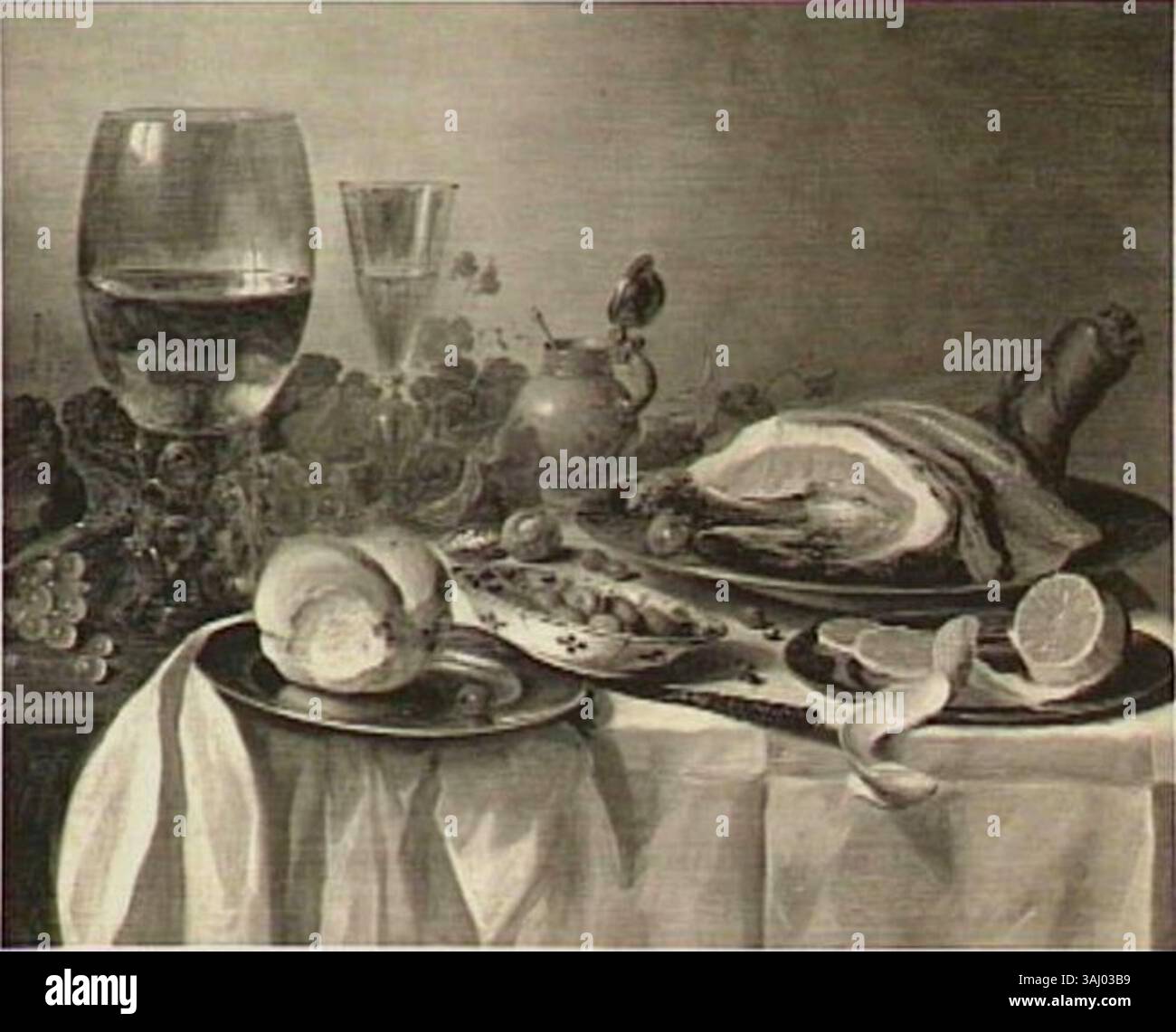 In this 1646 oil on panel still life, Pieter Claesz portrays a ham ...