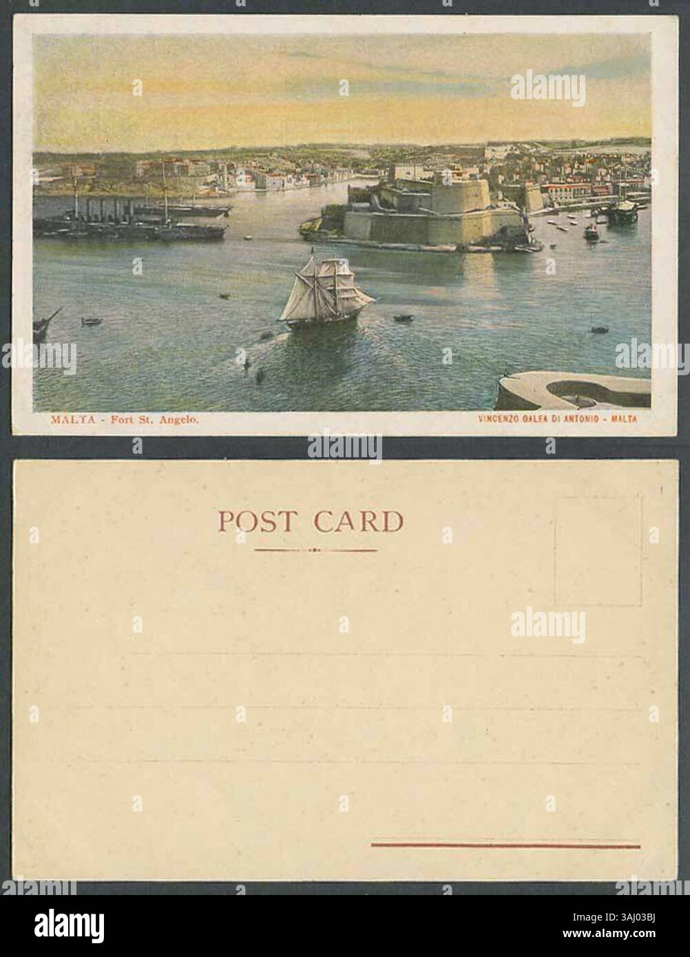 This circa 1920 postcard features Fort St. Angelo in Malta, an ...