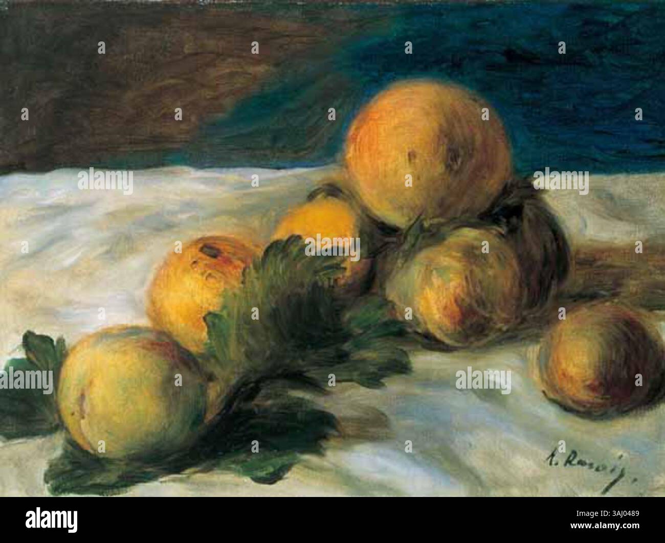 Pierre-Auguste Renoir’s *Still Life with Peaches* (1871) is an oil on ...